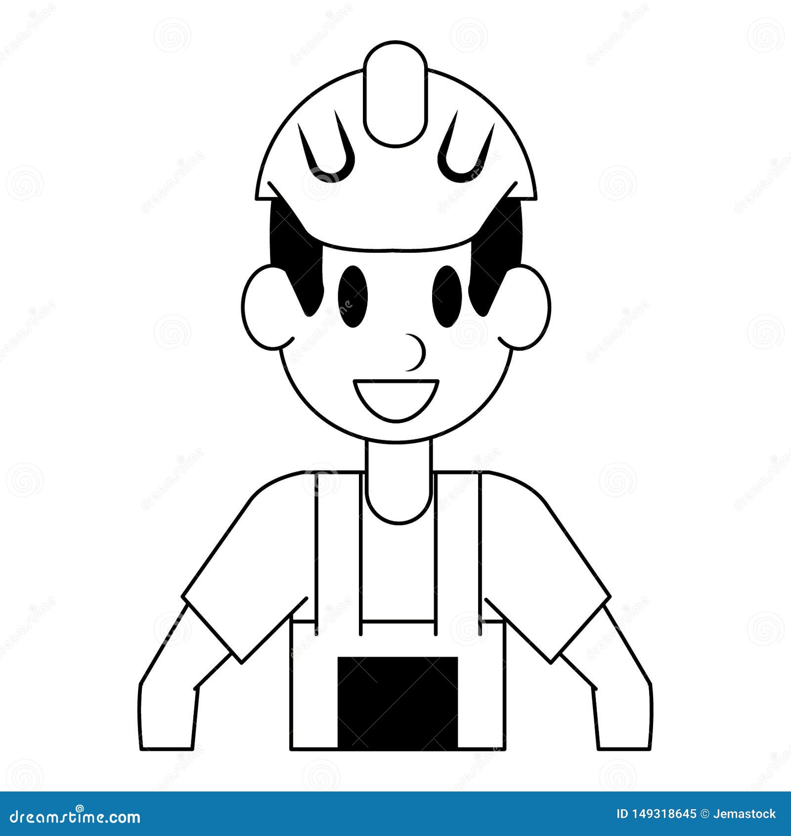 Construction Worker Professional Character Cartoon in Black and White ...