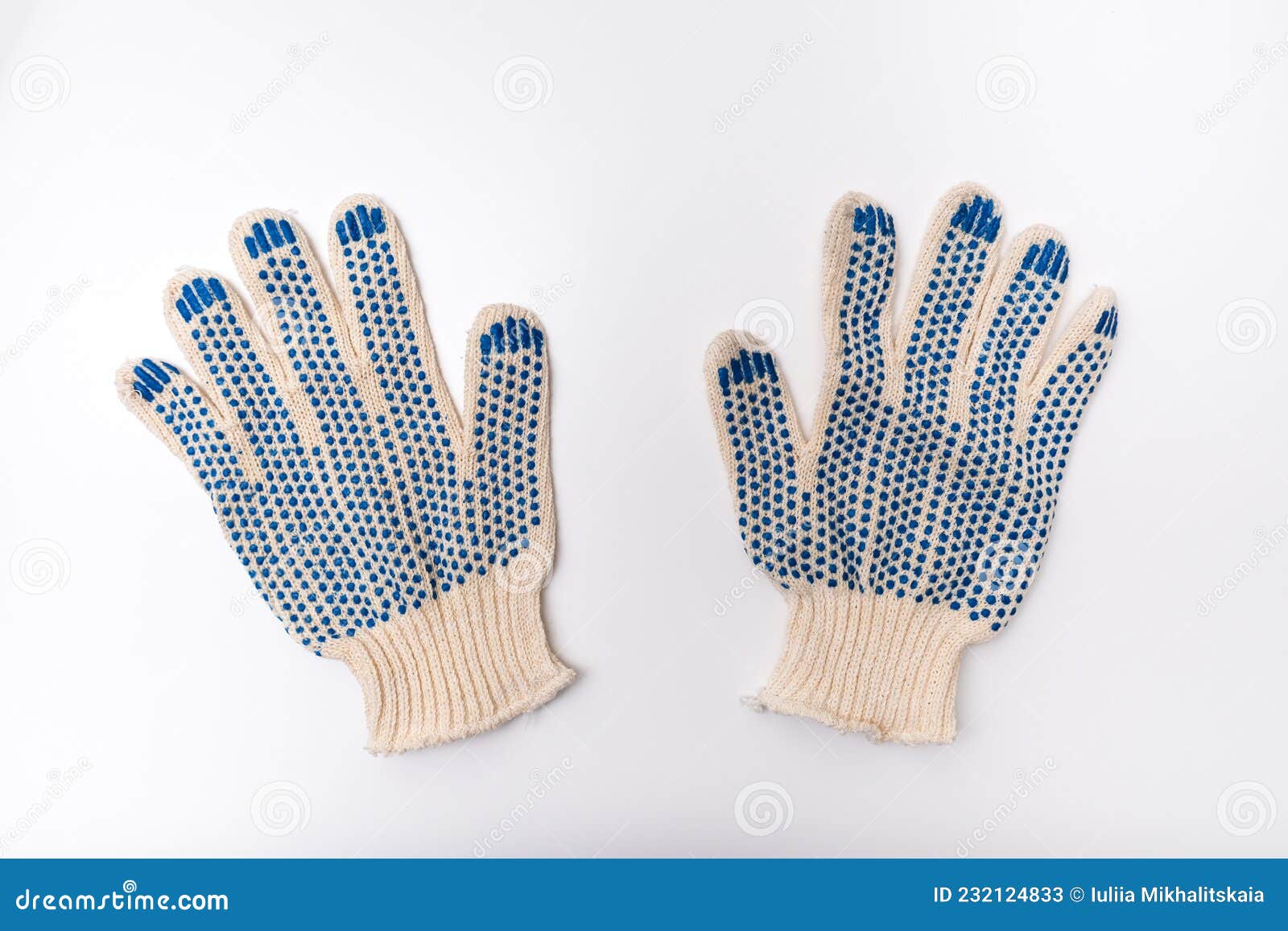 Construction Worker Protective Knitted Dotted Gloves on White ...