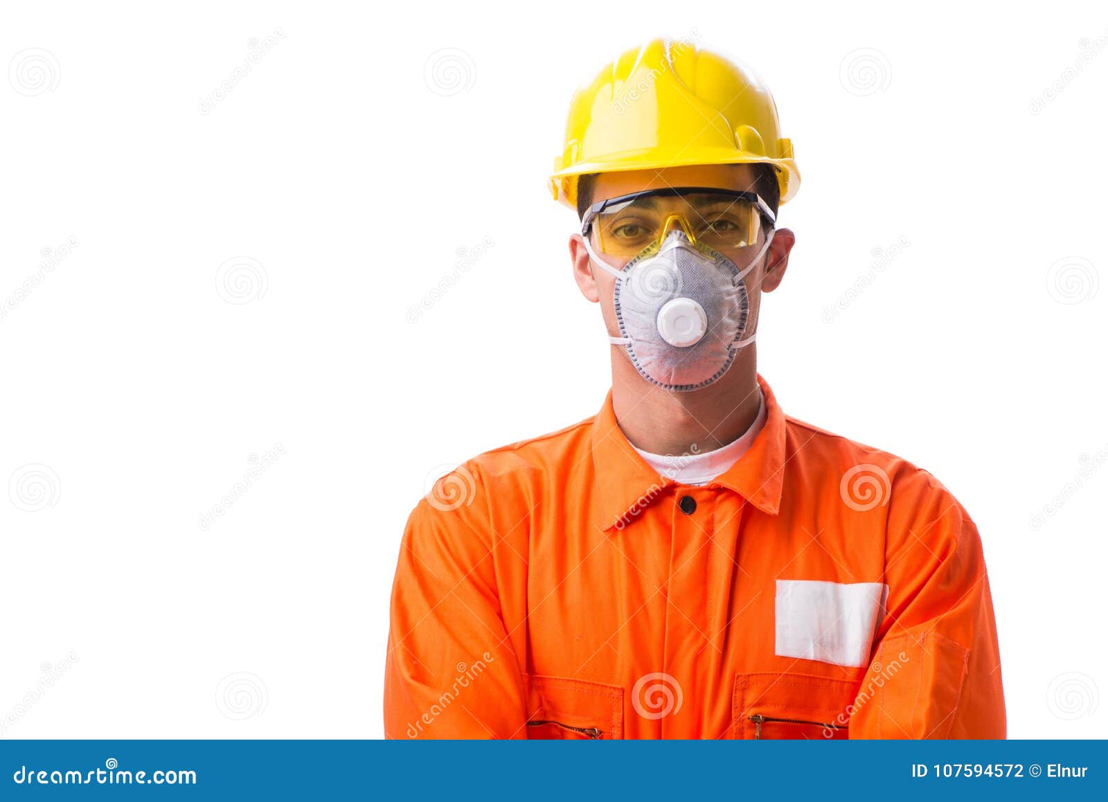 The Construction Worker with Protective Mask Isolated on White Stock ...