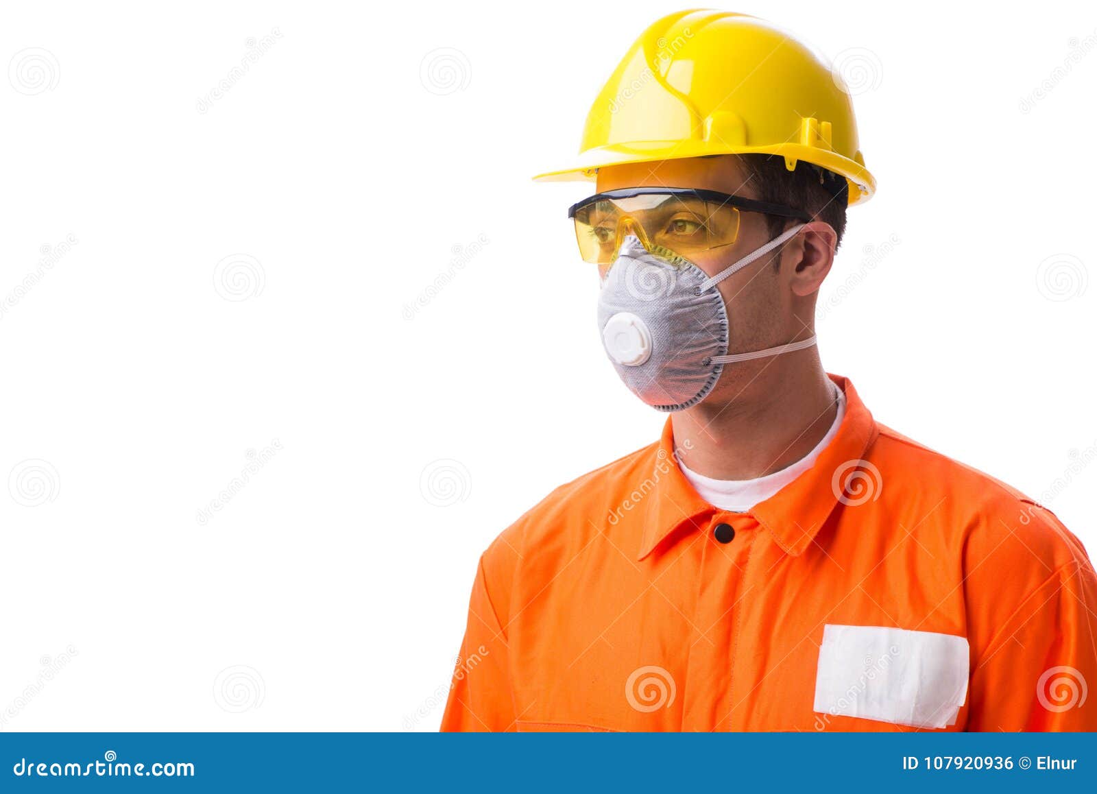 The Construction Worker with Protective Mask Isolated on White Stock ...