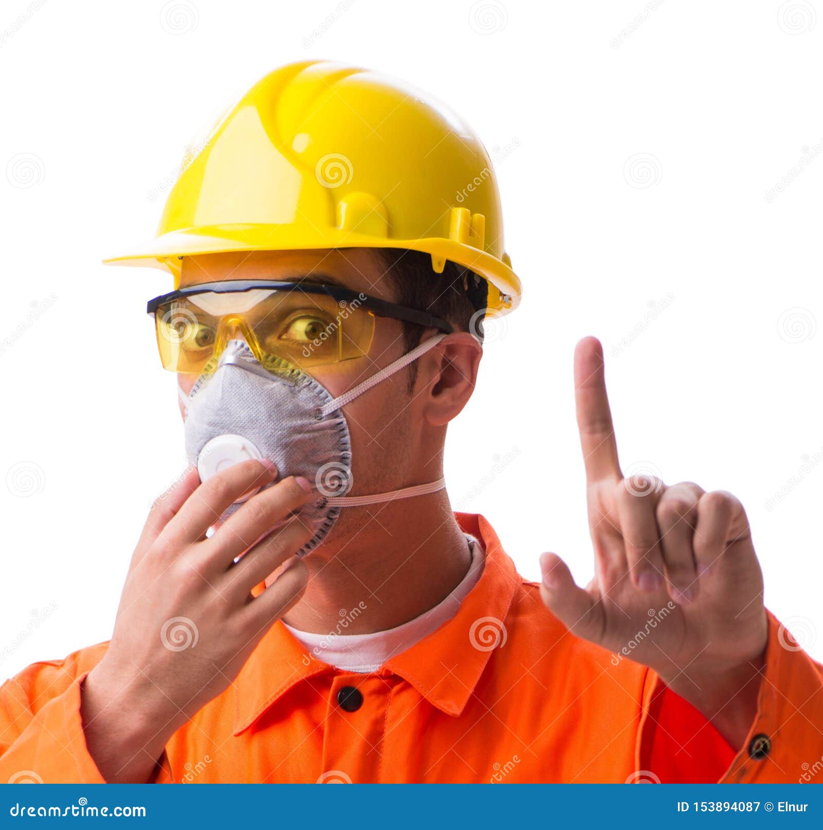Construction Worker with Protective Mask Isolated on White Stock Image ...