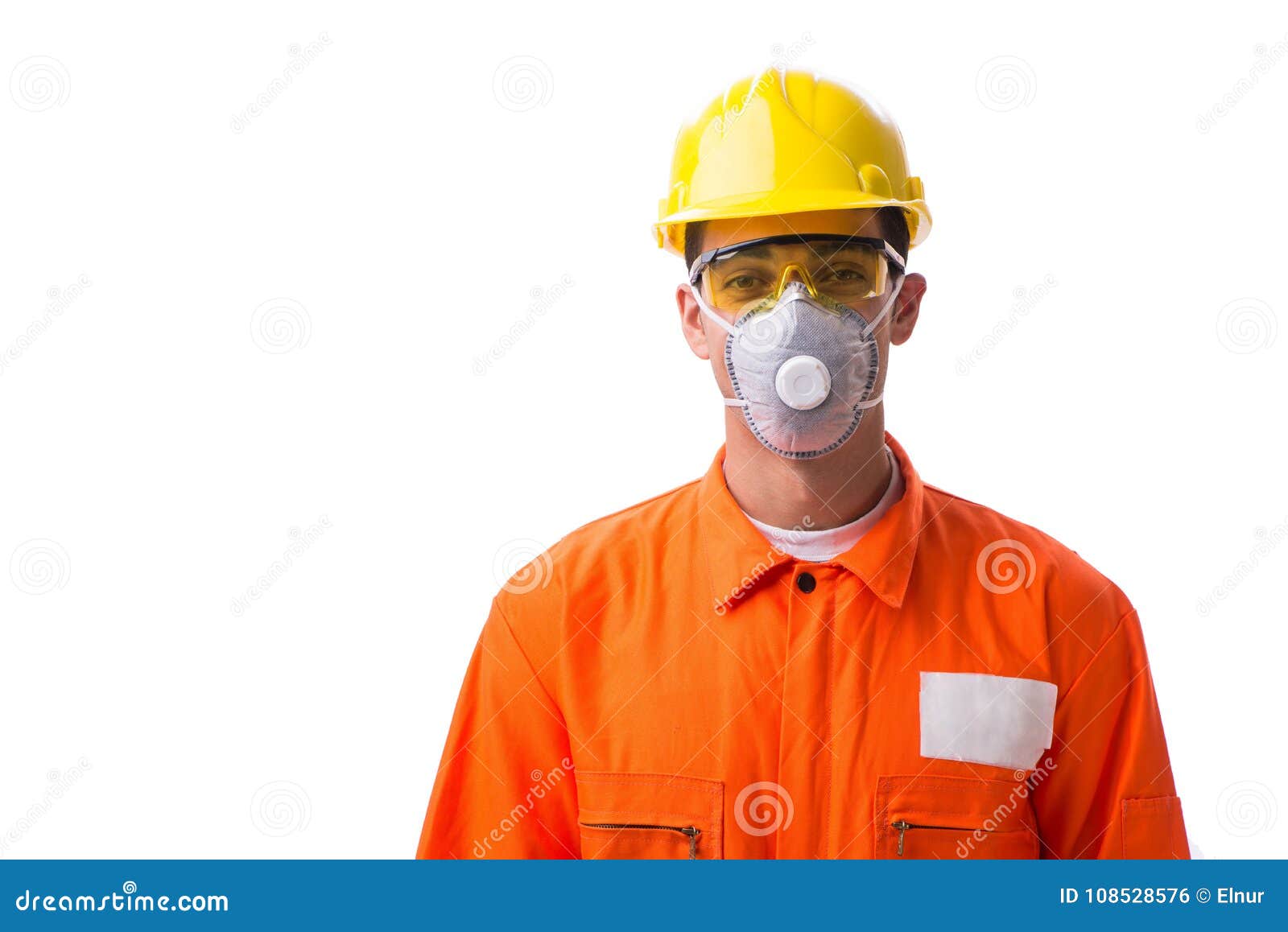 The Construction Worker with Protective Mask Isolated on White Stock ...