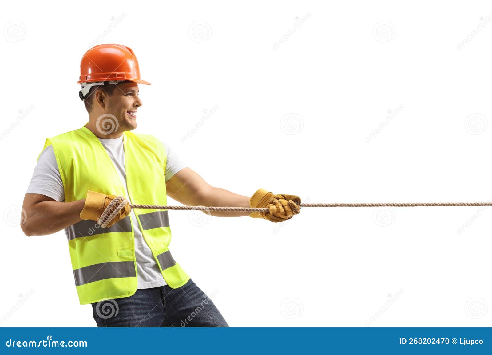 Construction Worker Pulling a Rope Stock Photo - Image of expression ...