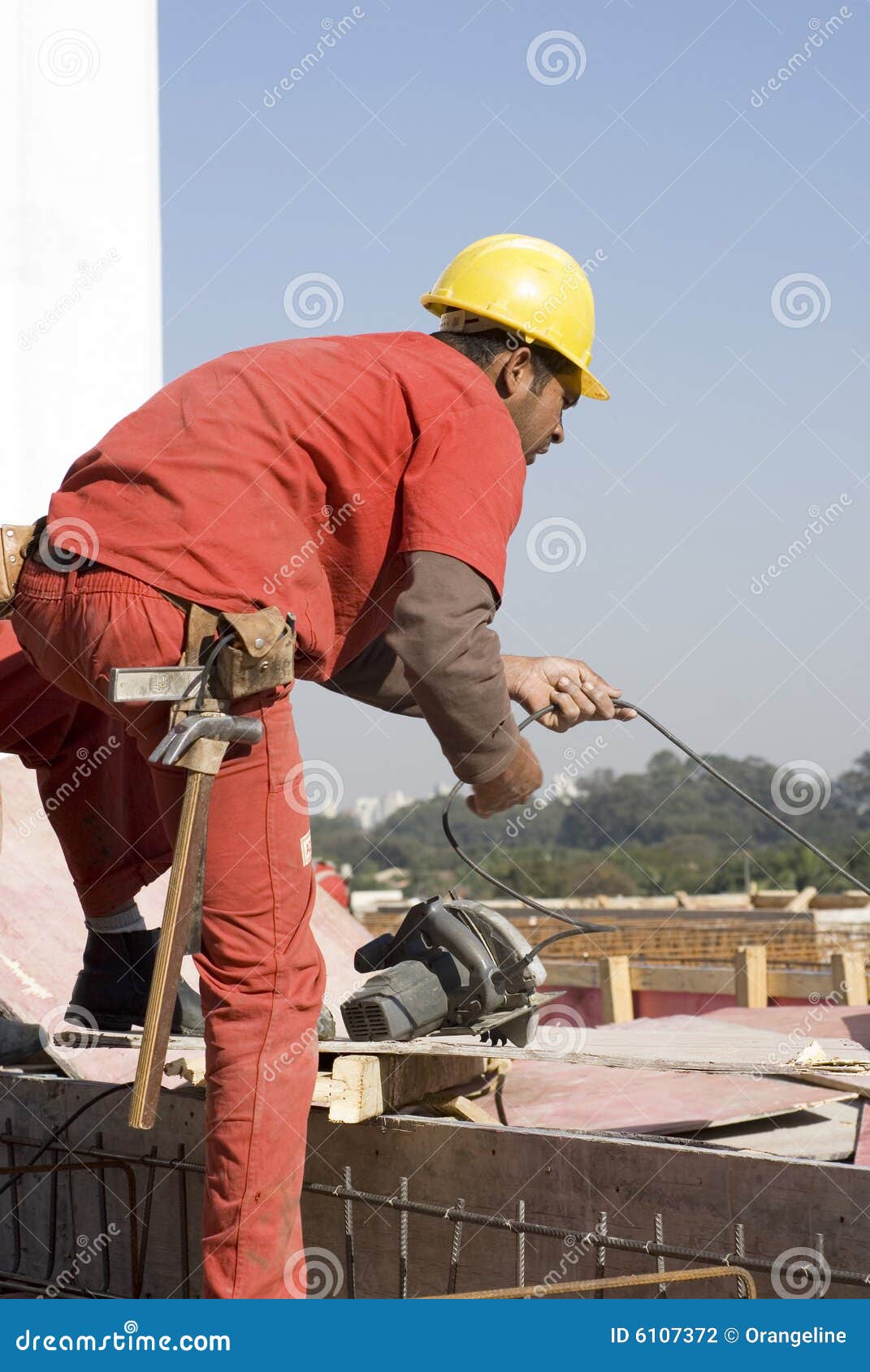 Construction Worker Pulls Cord Stock Photo - Image of worksite, hand ...