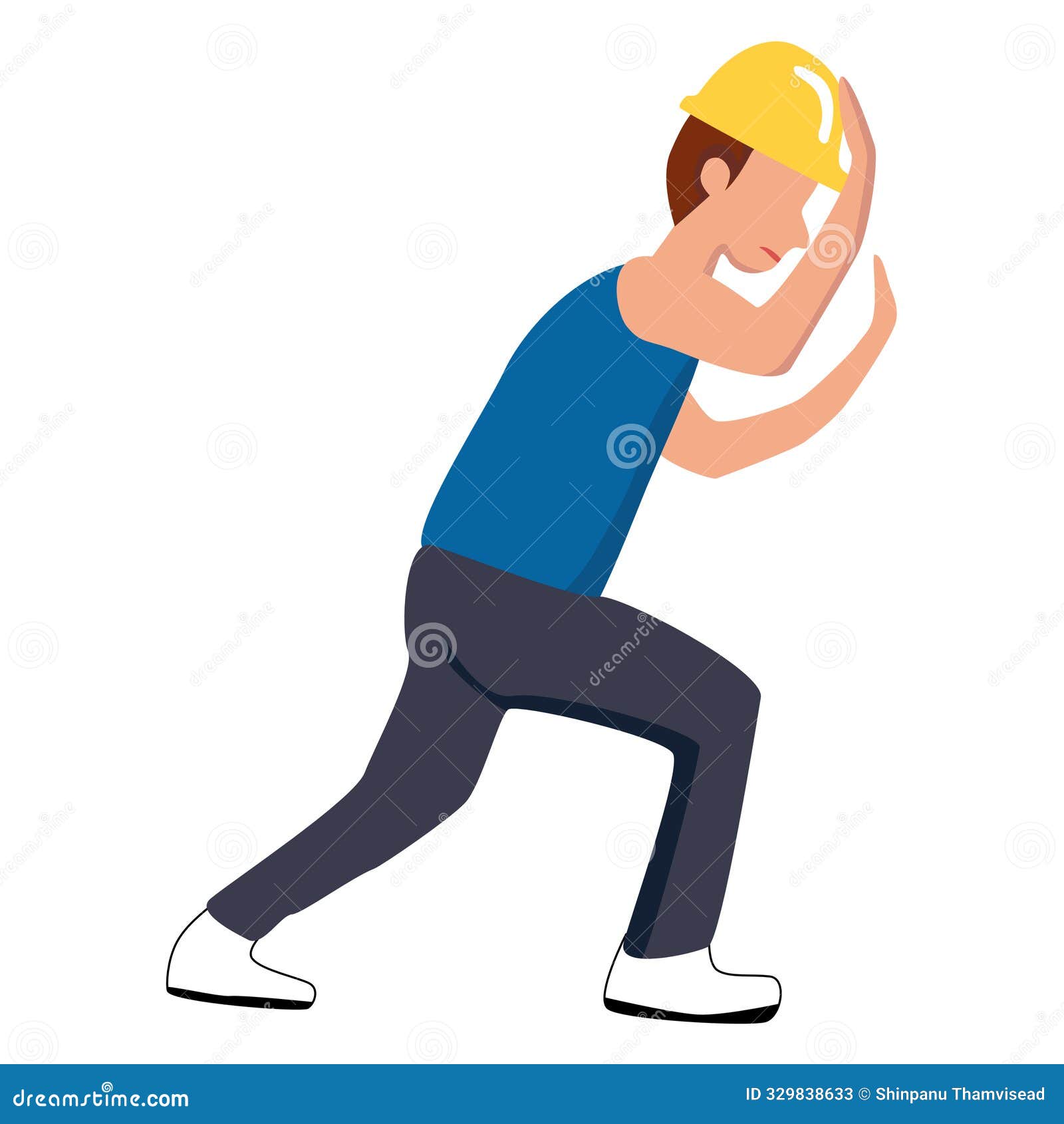 Man Worker Pushing Wheelbarrow. Cartoon Male Character In Uniform Lift ...