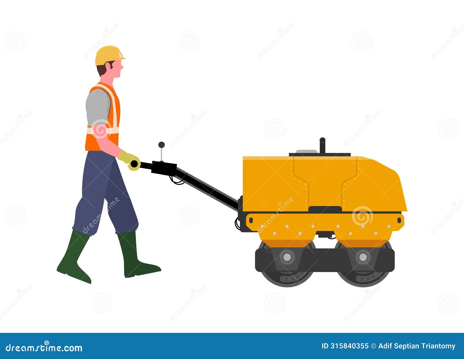 Construction Worker Pushing Small Steamroller. Simple Flat Illustration ...
