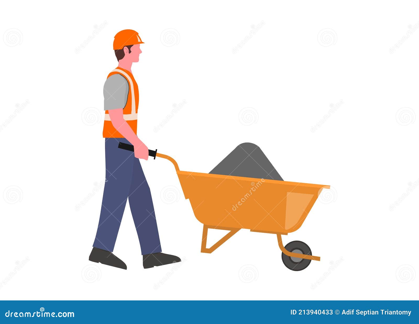 Construction Worker Pushing Trolley. Simple Flat Illustration. Stock ...
