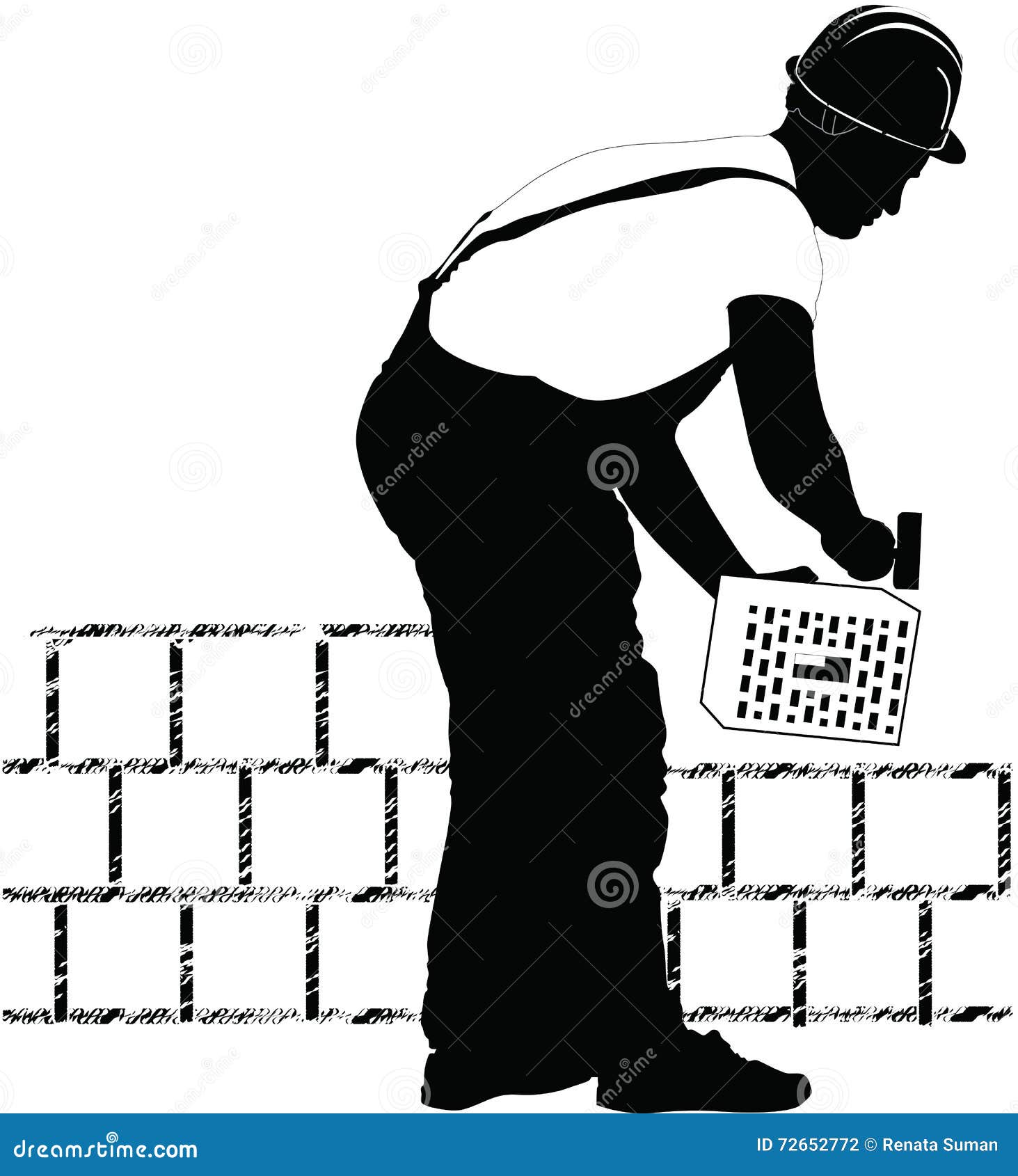 Construction Worker Puts a Brick Stock Vector - Illustration of ...