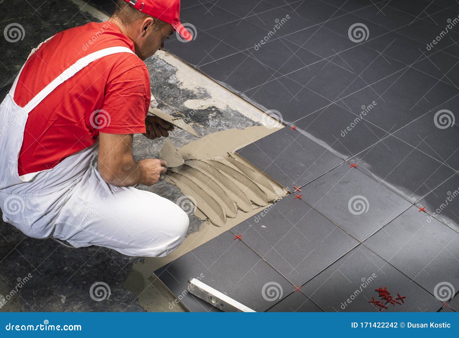 Floor Ceramic Tiles Installation. Create, Arranging Stock Photo - Image ...