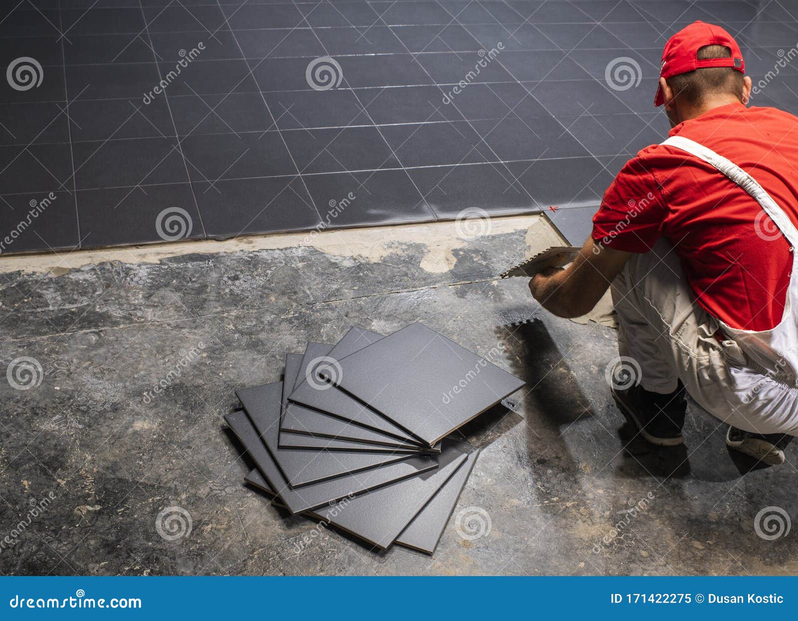 Floor Ceramic Tiles Installation. Create, Arranging Stock Image - Image ...