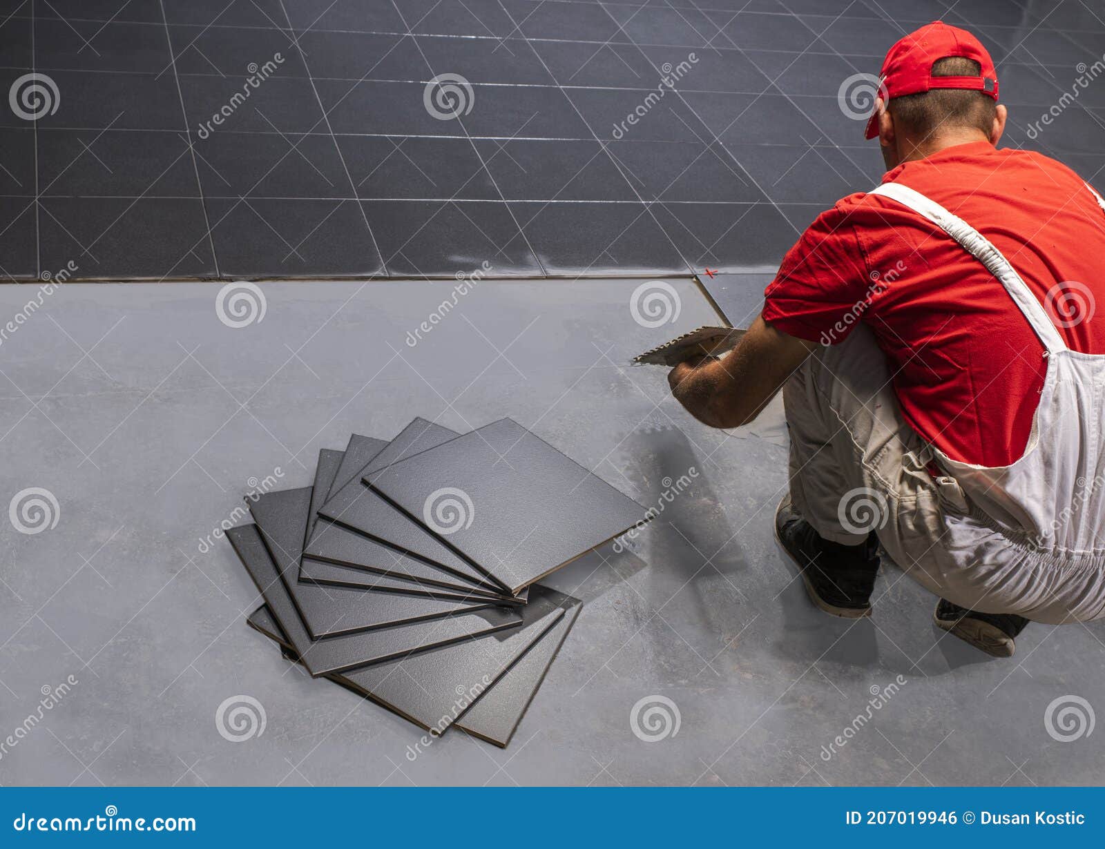 Floor Ceramic Tiles Installation. Create, Arranging Stock Photo - Image ...