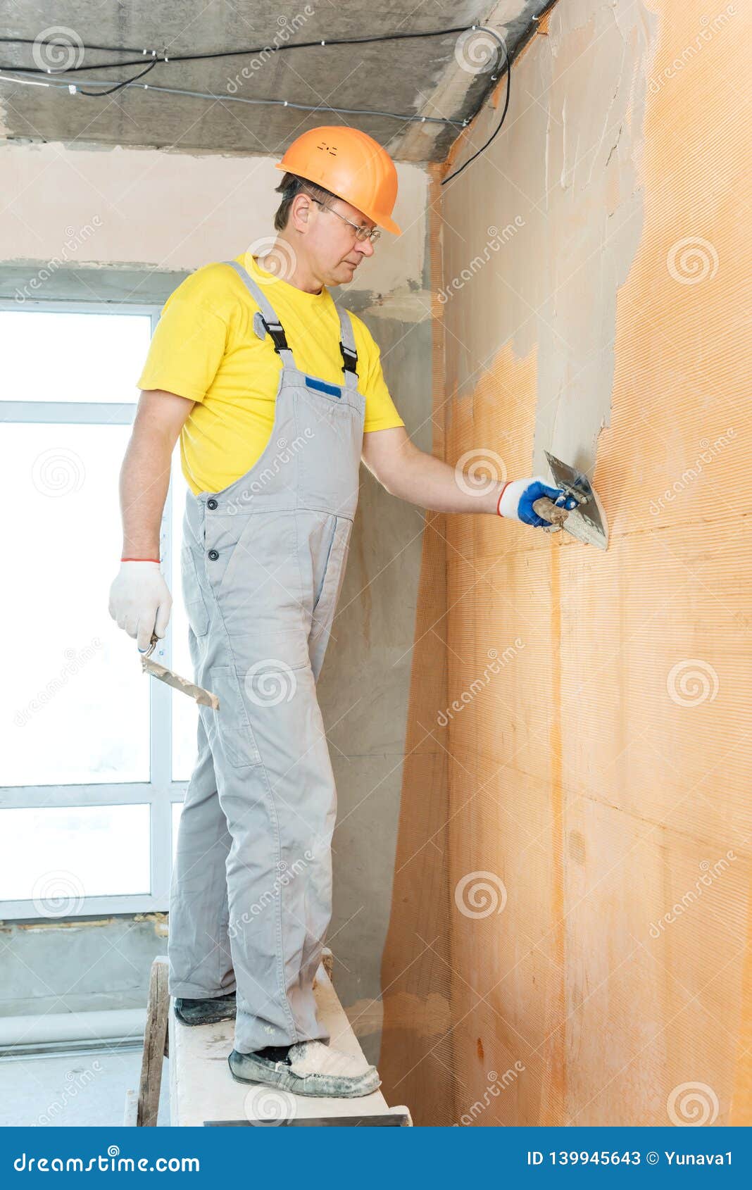 The Construction Worker Putty a Wall Stock Image - Image of service ...
