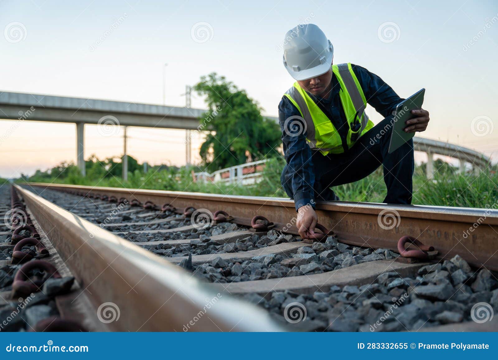 A Construction Worker on Railways. Engineer Work on Railway Stock Image ...