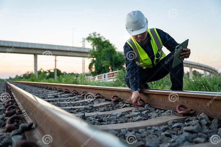 A Construction Worker on Railways. Engineer Work on Railway Stock Image ...