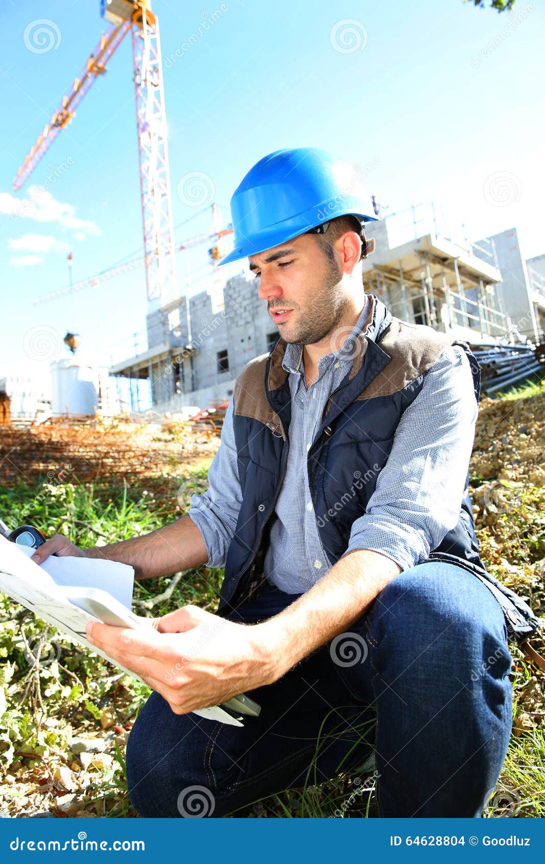 Construction Worker Reading Plan Stock Photo - Image of architect ...