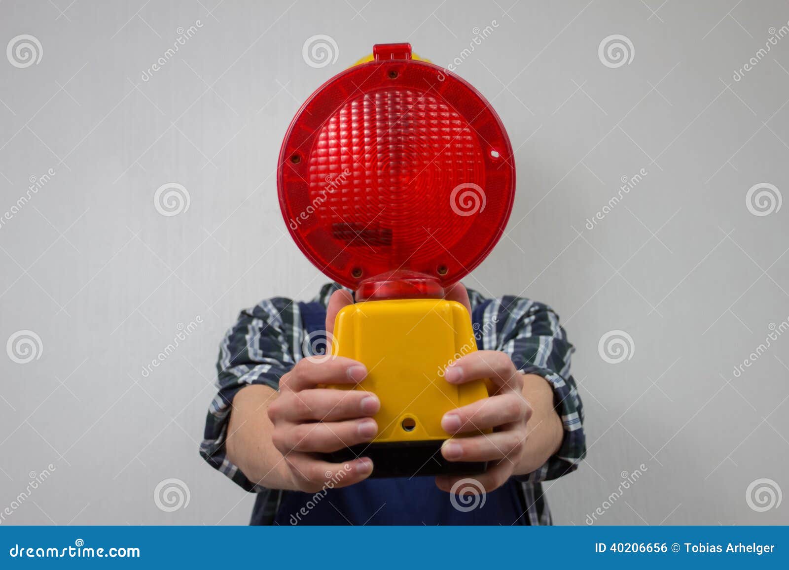 Construction Worker with a Red Construction Site-lamp Stock Photo ...