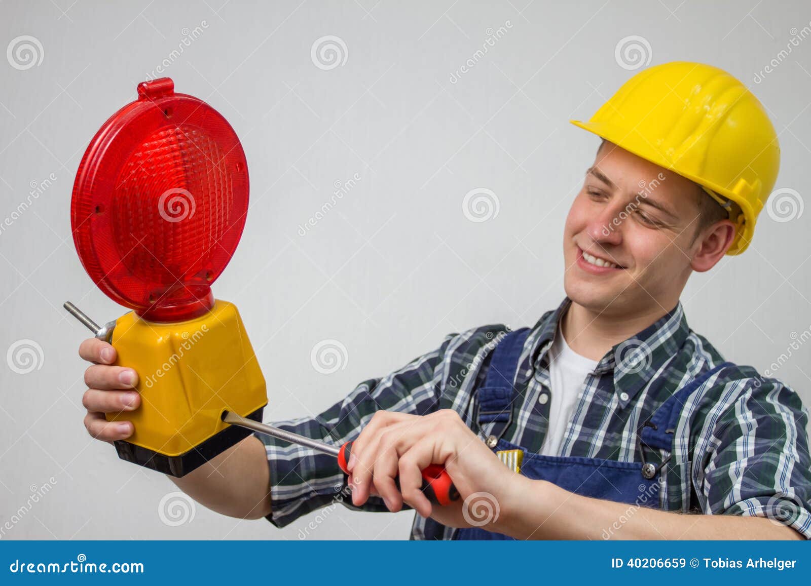 Construction Worker with a Red Construction Site-lamp Stock Image ...