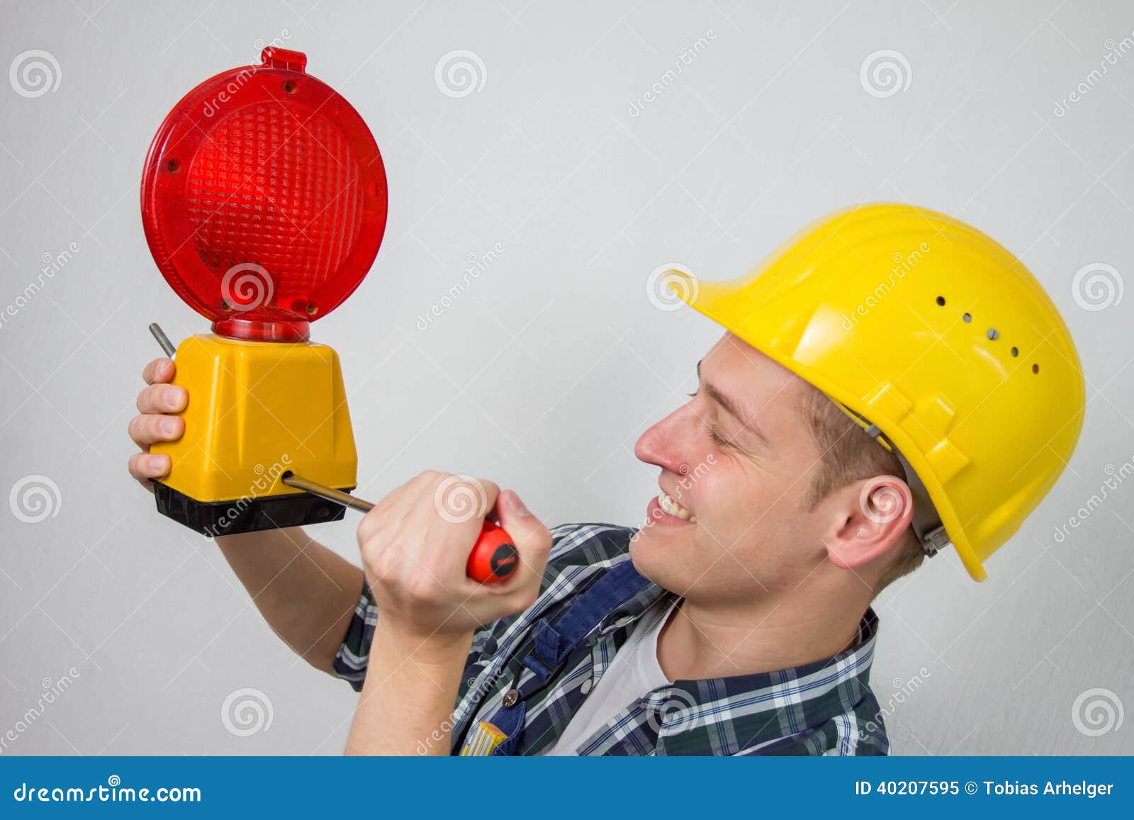 Construction Worker with a Red Construction Site-lamp Stock Image ...