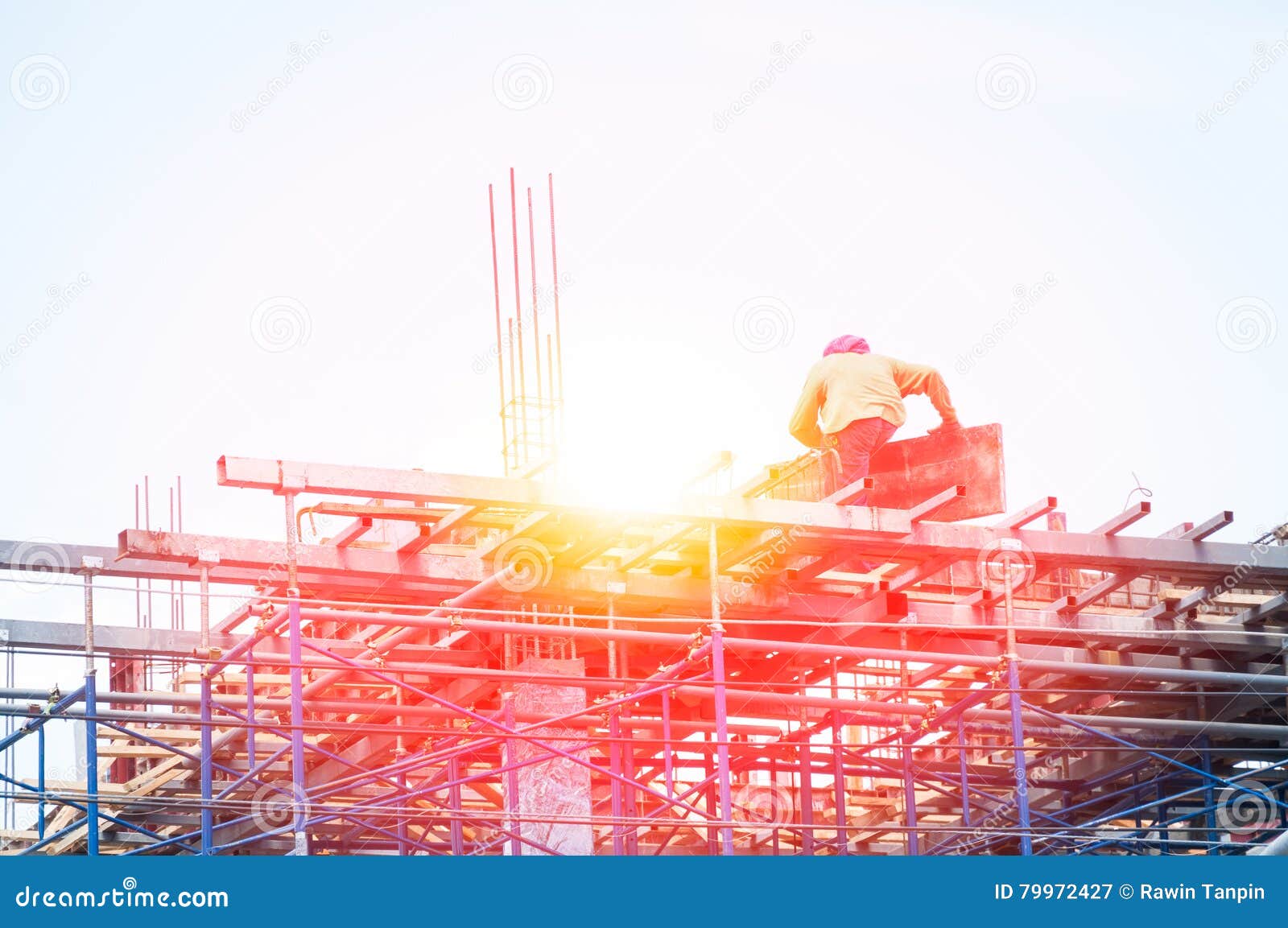 Construction Worker during Reinforcement Work with Metal Rebar Rods at ...