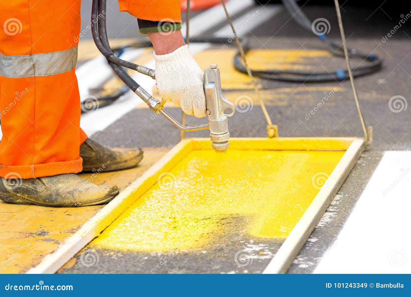 Construction Worker Remarking Pedestrian Crossing Lines Stock Image ...