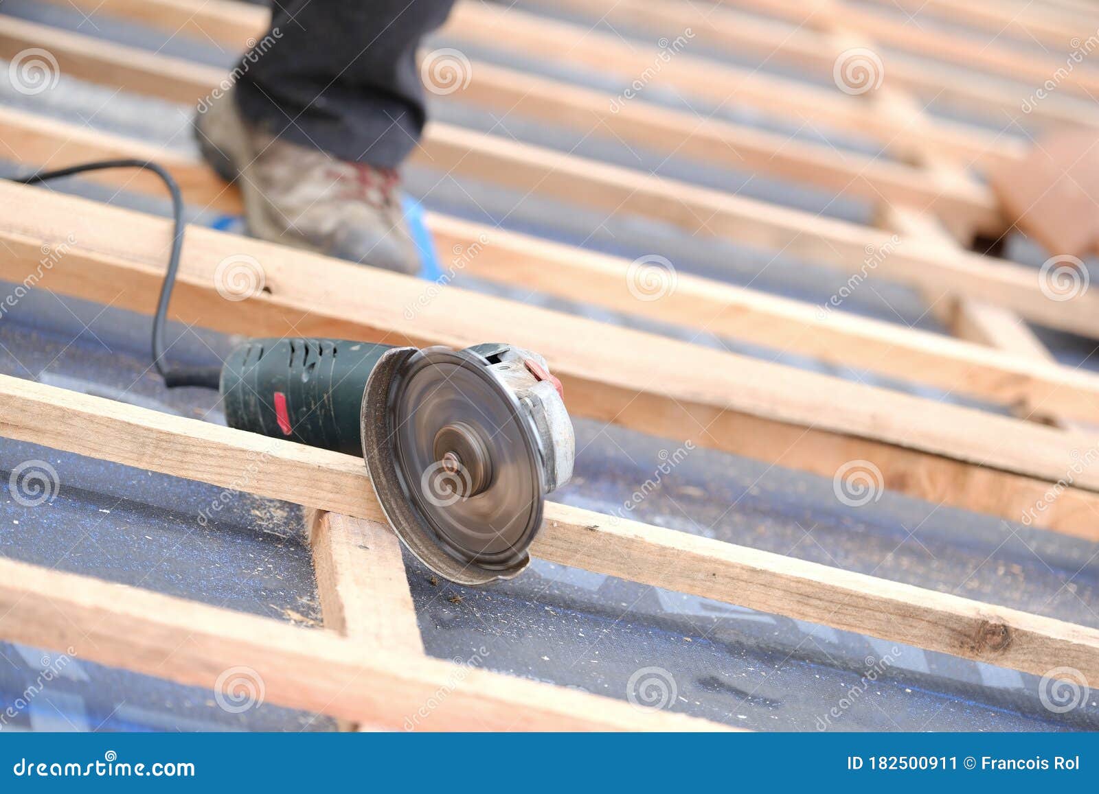 In-Action Disc Machine for Cutting Wood Cleats for Roof Renovation ...