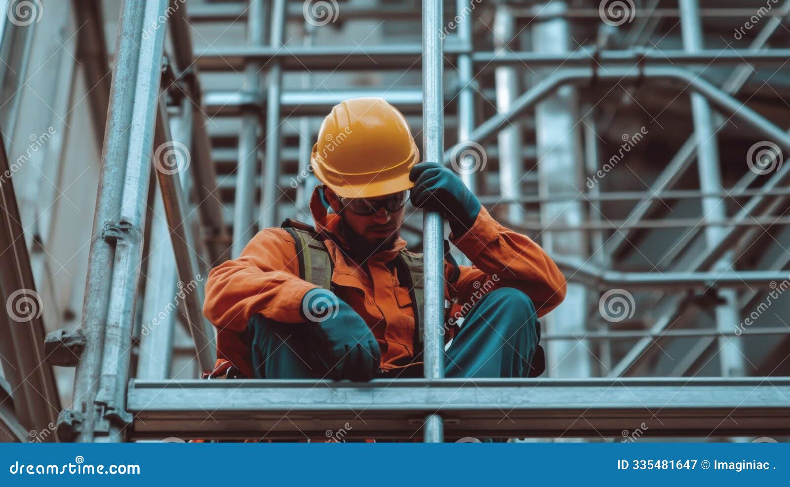 Construction Worker Resting on Scaffolding Stock Illustration ...