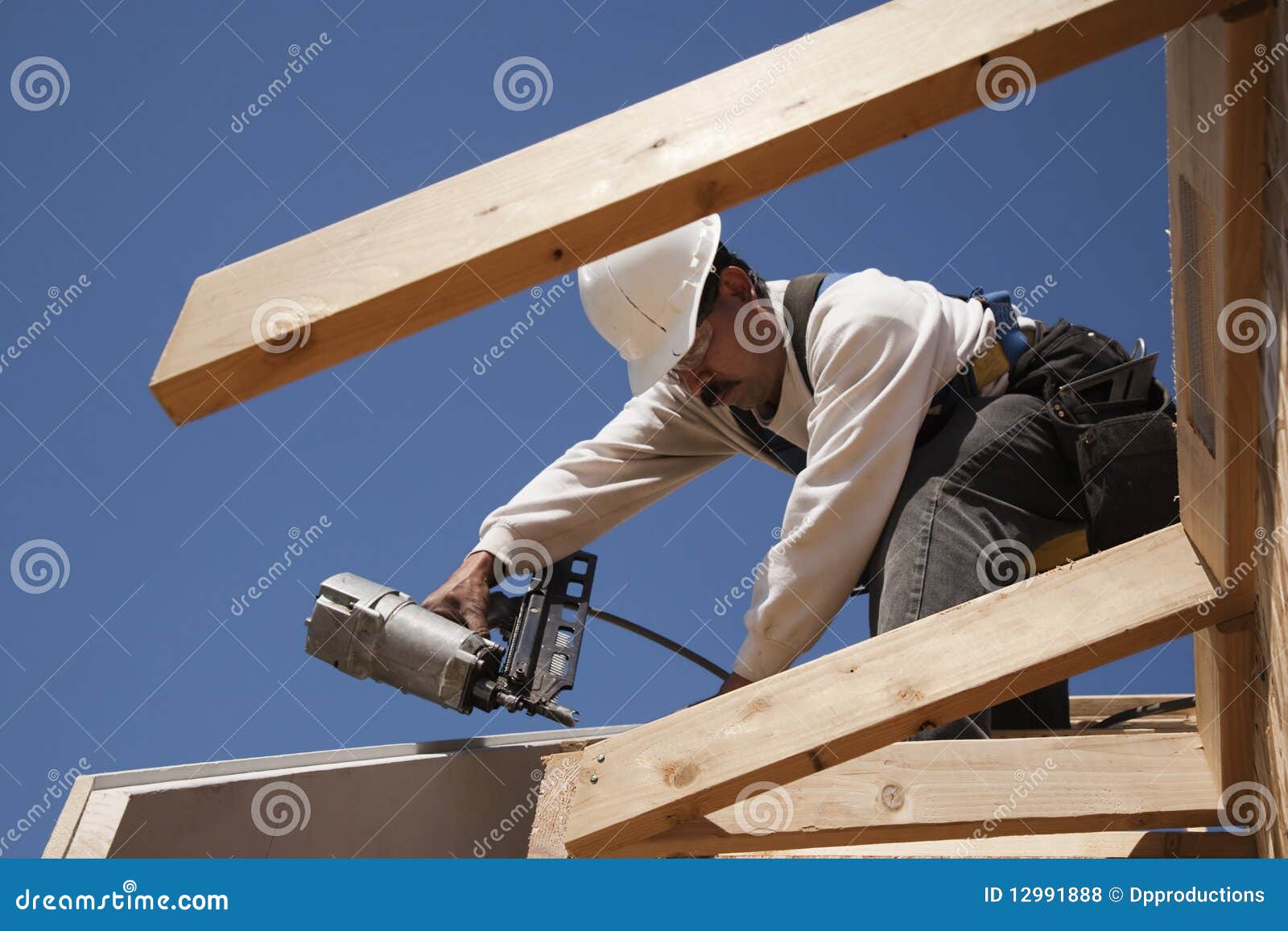 Construction Worker on Roof Stock Photo - Image of industry, working ...