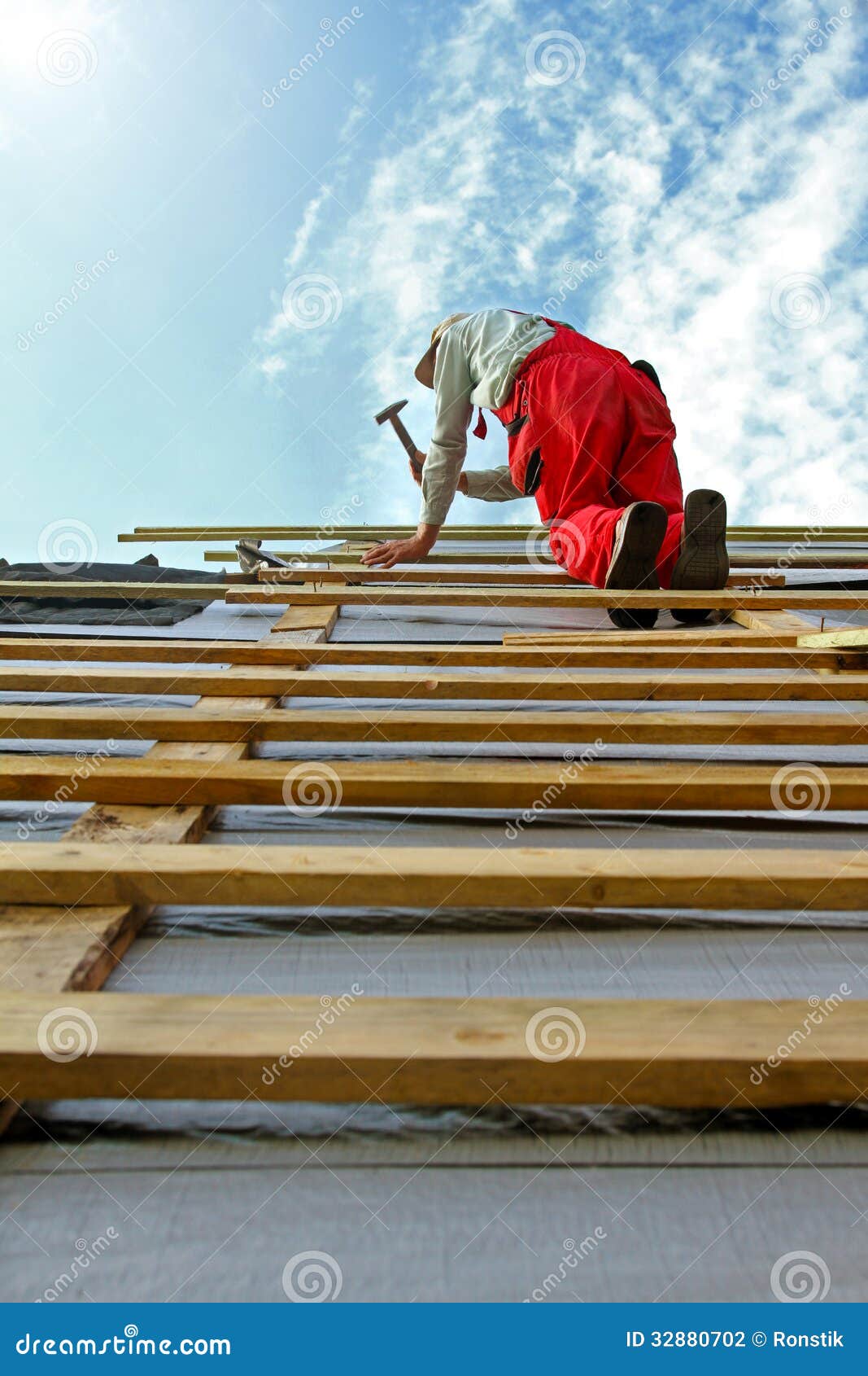 Construction Worker on the Roof Stock Photo - Image of roofer, master ...
