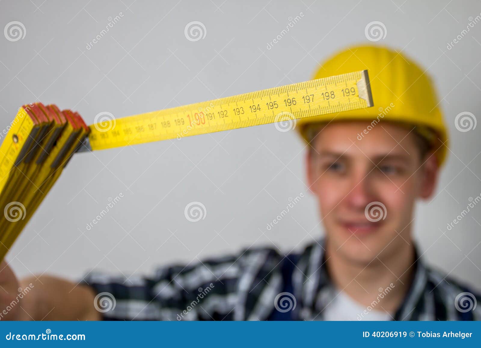 Construction Worker with a Ruler Stock Image - Image of danger, leader ...