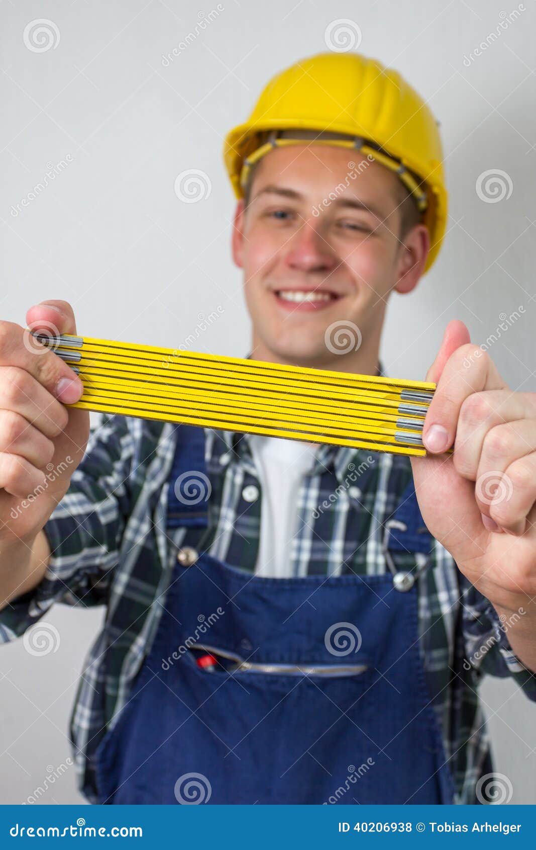 Construction Worker with a Ruler Stock Photo - Image of architecture ...