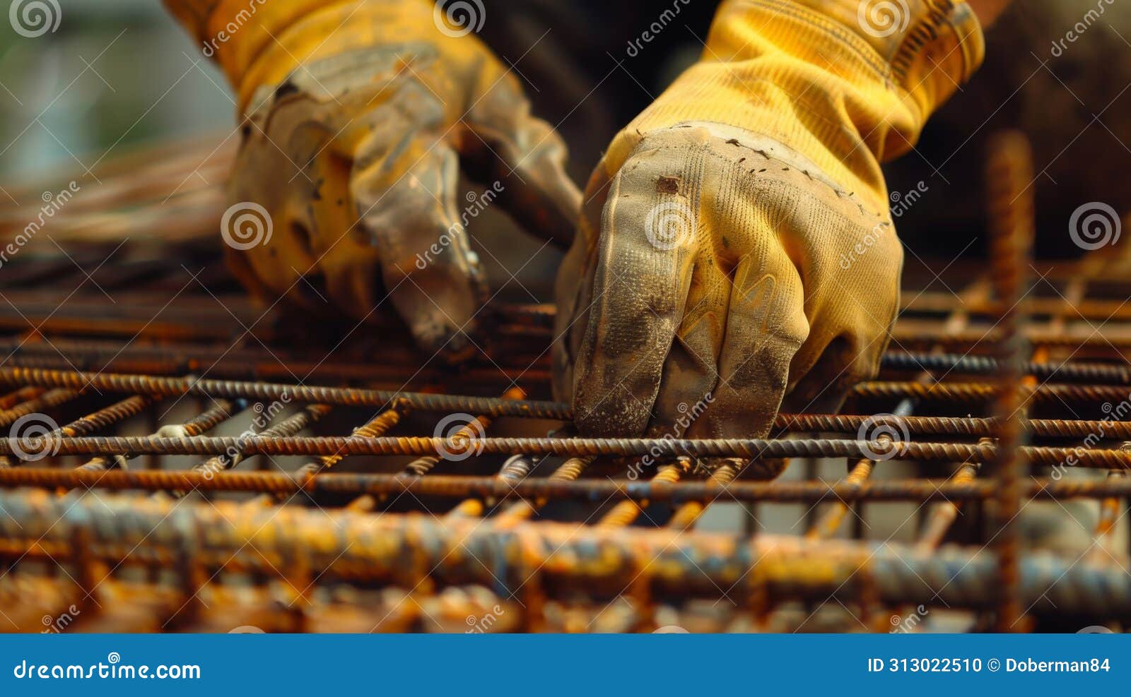 Construction Worker& X27;s Hands Skillfully Tying Rebar at a ...