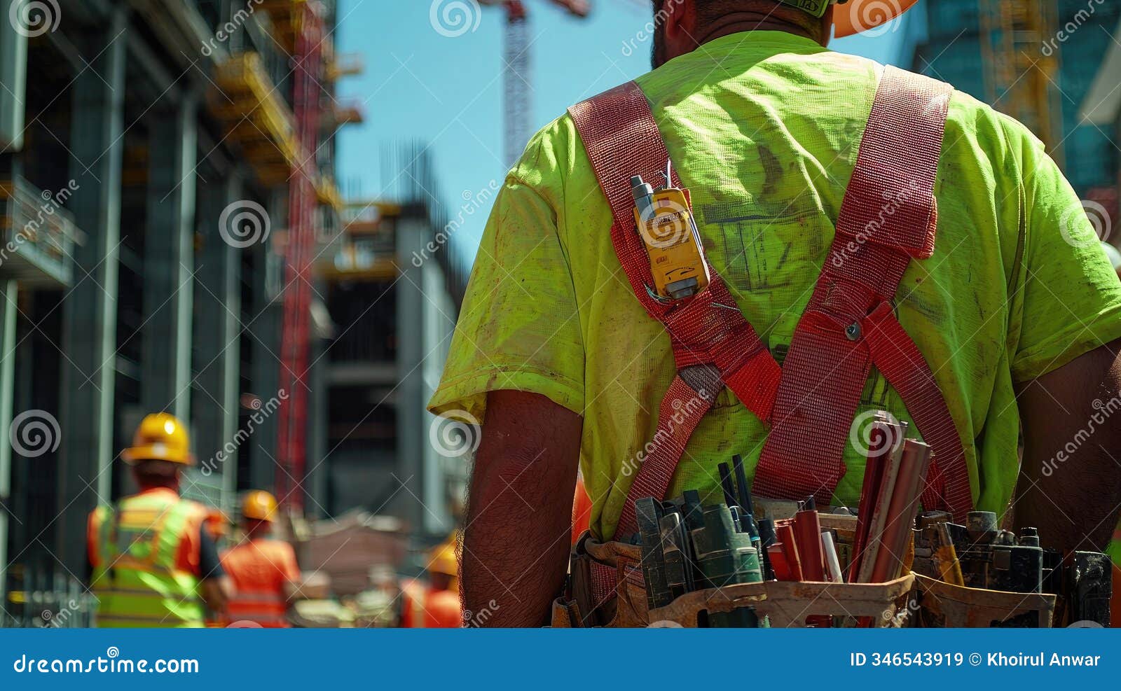 Construction Worker with Safety Gear Walks on Construction Site Stock ...