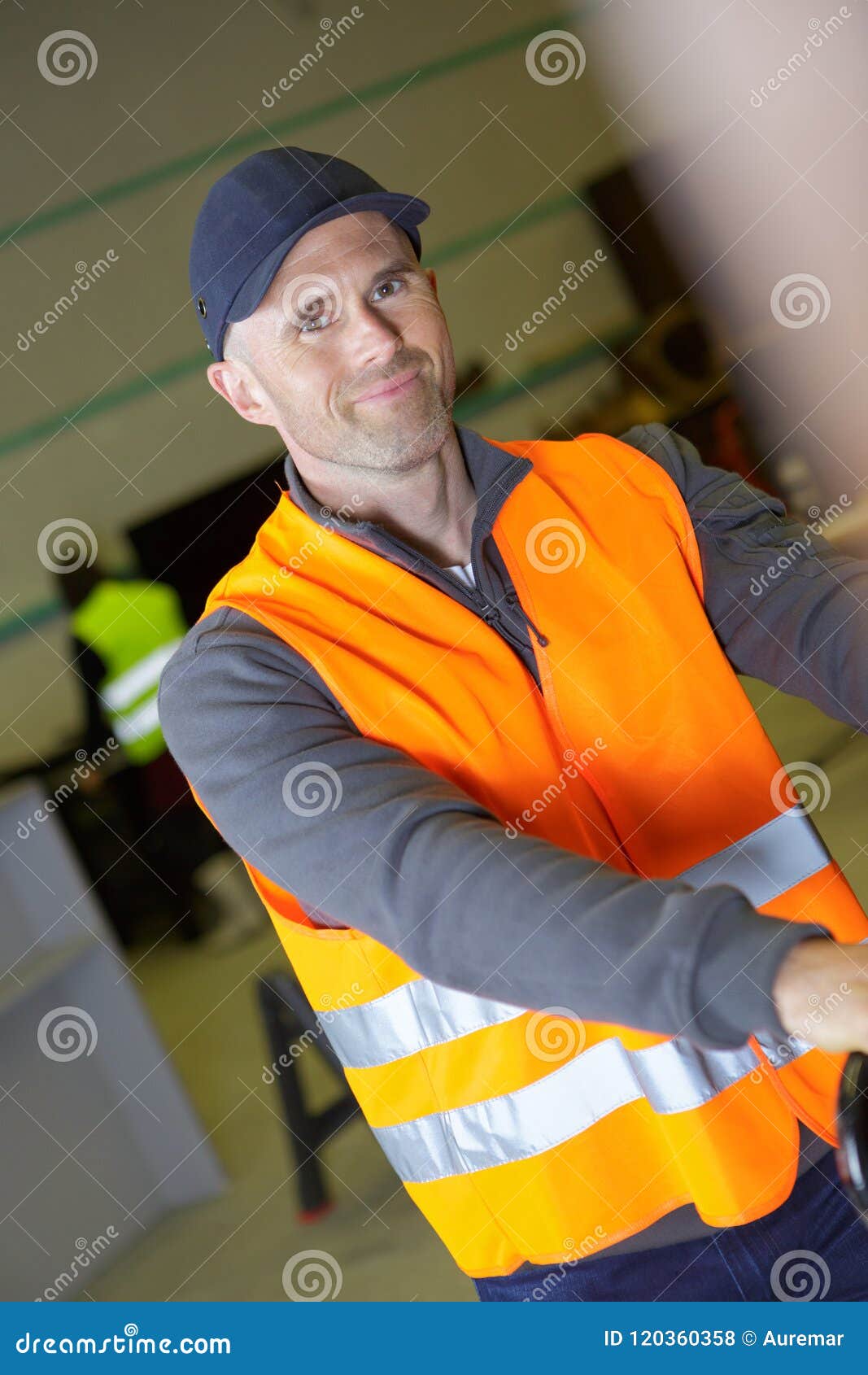Construction Worker with Safety Jacket Stock Photo - Image of machinery ...
