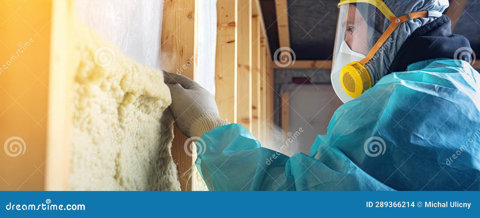 Construction Worker Installing House Wall Insulation in New Home Stock ...