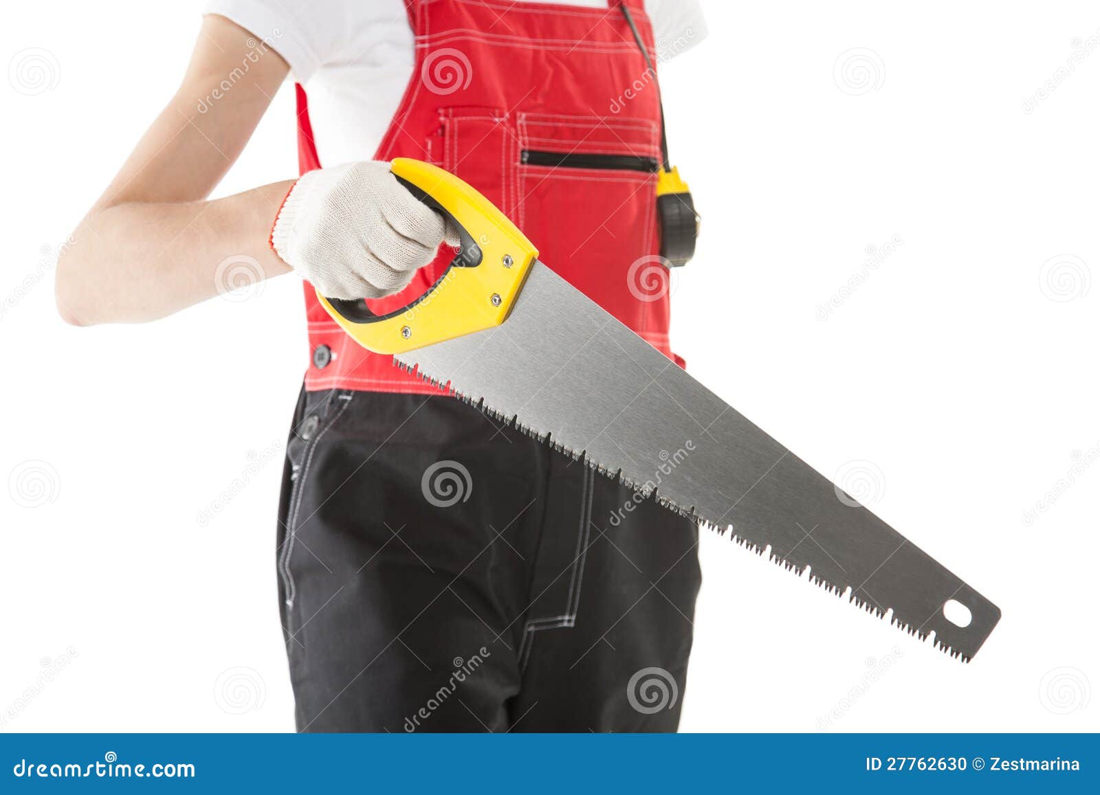 Construction Worker with Saw Stock Photo - Image of hard, industry ...