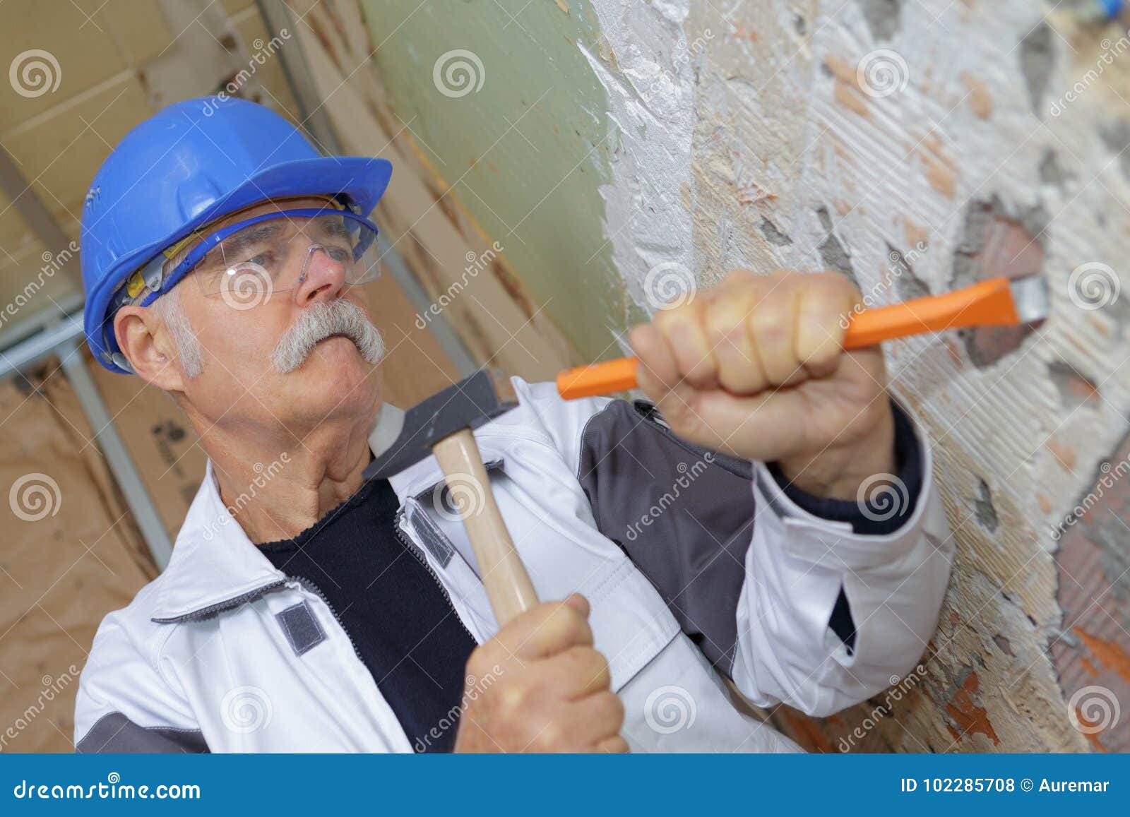 Construction Worker Scraping Wall Stock Photo - Image of plastering ...