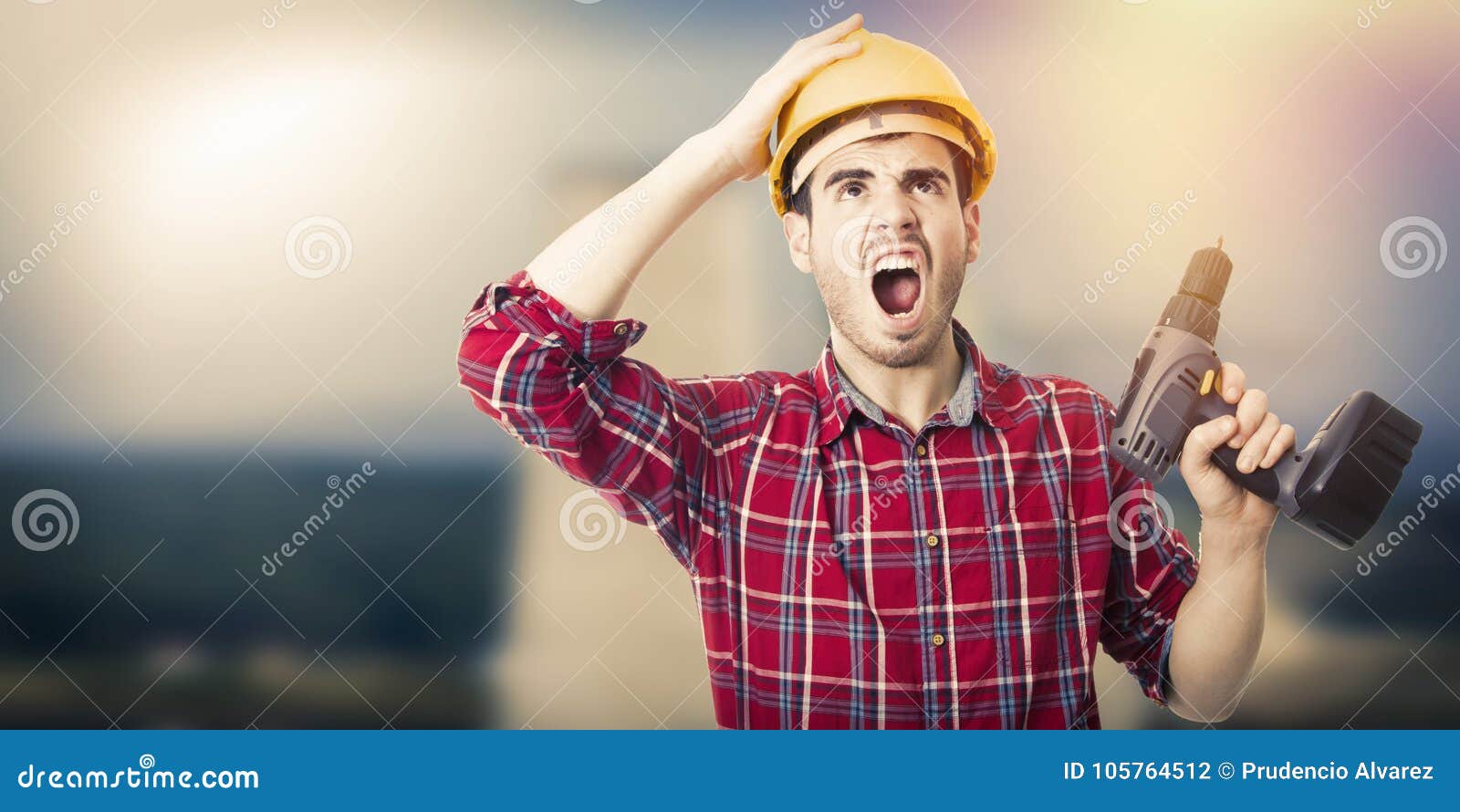 Construction Worker Screaming Stock Photo - Image of american, portrait ...