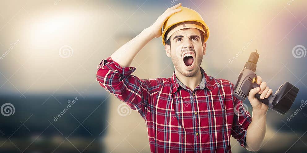 Construction Worker Screaming Stock Photo - Image of american, portrait ...