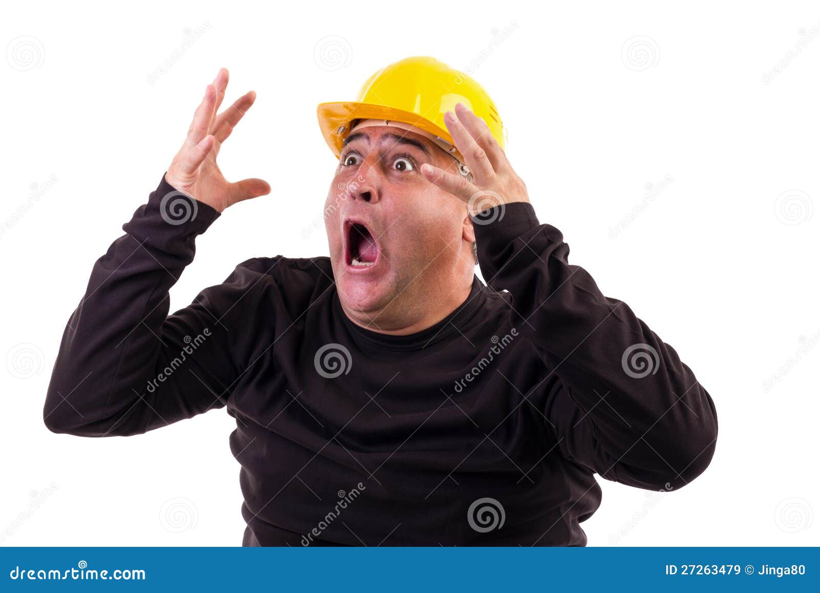 Construction Worker Screaming in Terror Stock Image - Image of crazy ...