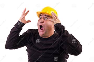 Construction Worker Screaming in Terror Stock Image - Image of crazy ...
