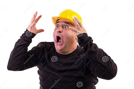 Construction Worker Screaming in Terror Stock Image - Image of crazy ...