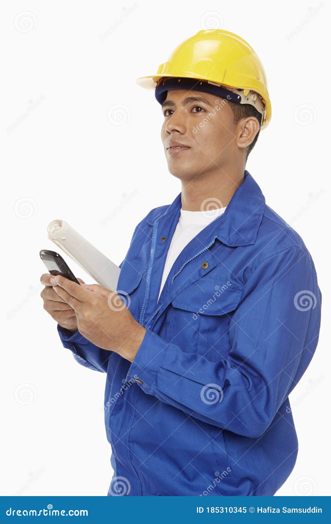 Construction Worker Sending a Text Message Stock Image - Image of ...