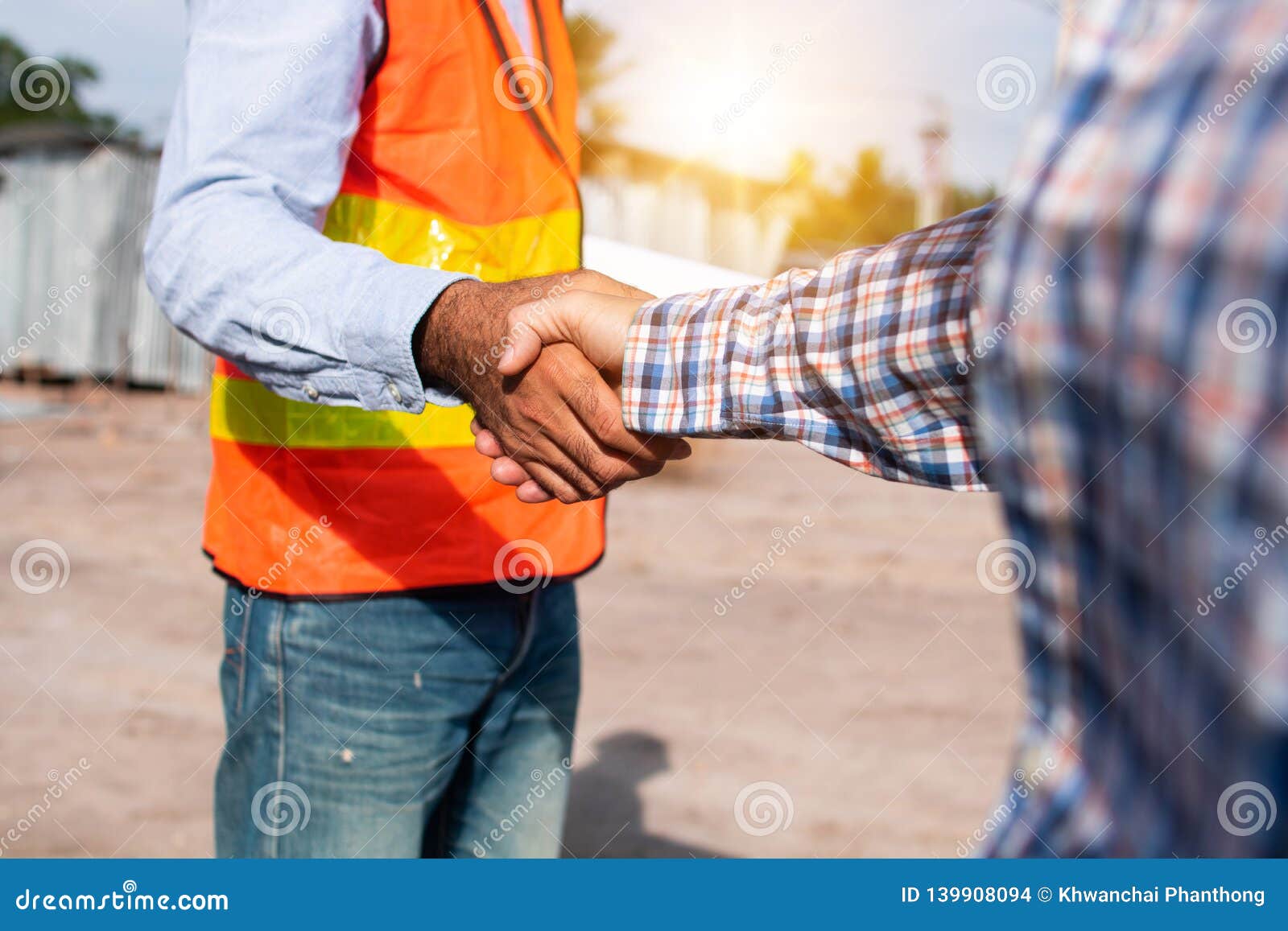 Construction Worker Shake Hands and Negotiation Stock Photo - Image of ...