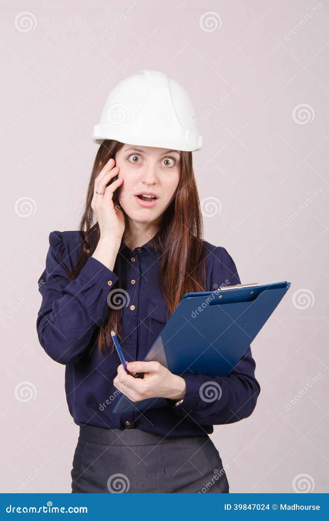 Construction Worker Shocked by What he Heard on Phone Stock Photo ...