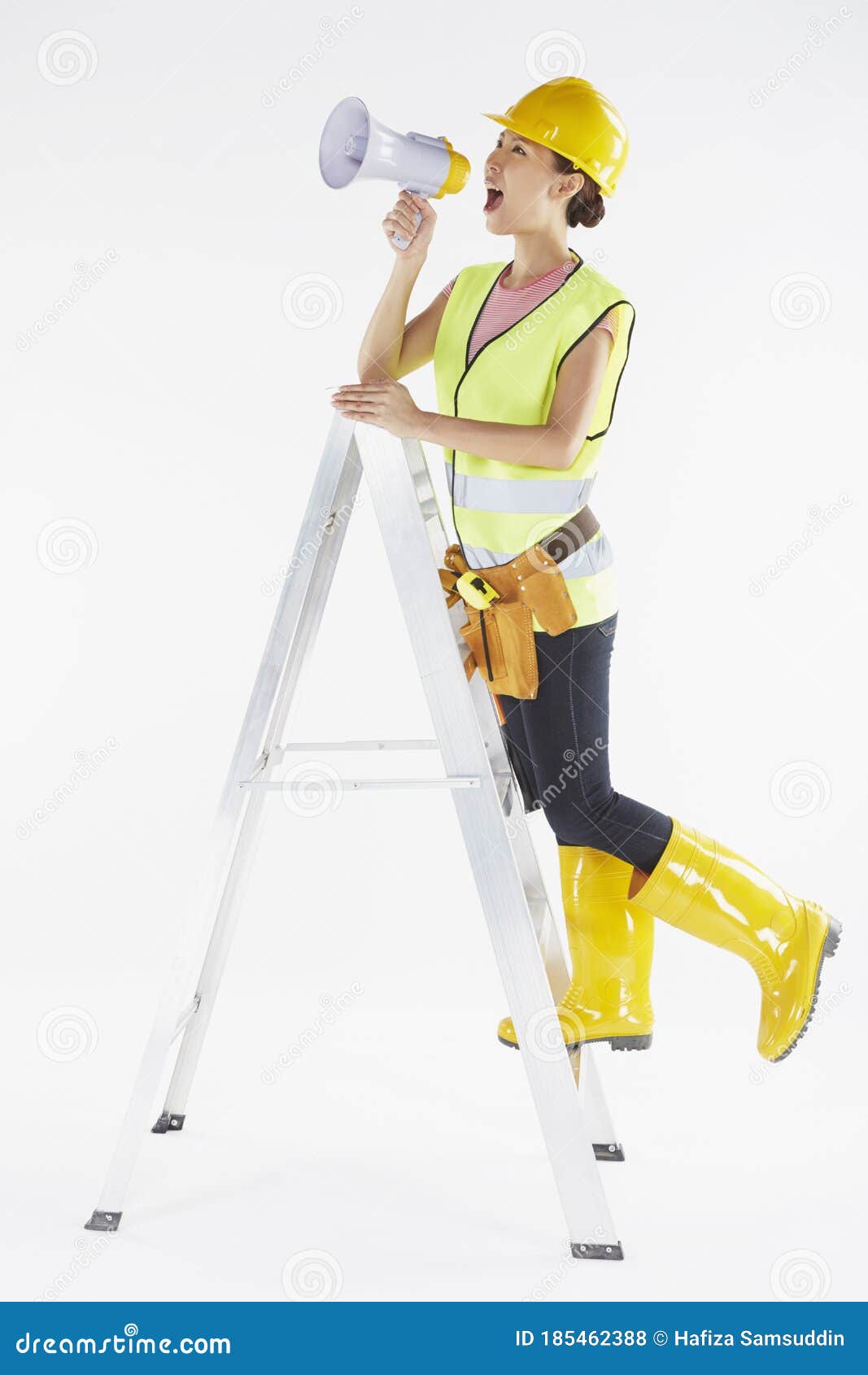 Construction Worker Shouting into Megaphone Stock Photo - Image of ...