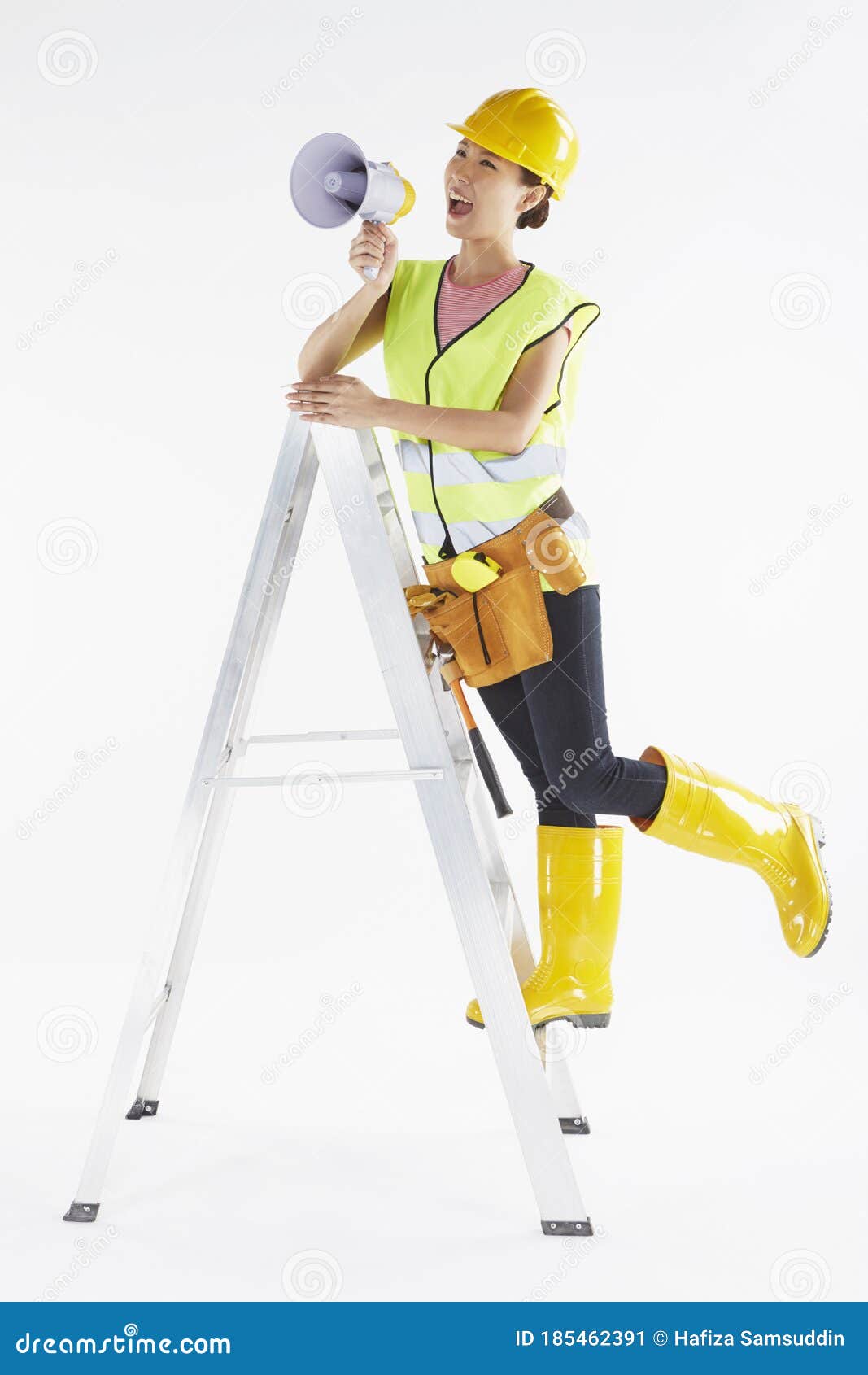 Construction Worker Shouting into Megaphone Stock Image - Image of ...