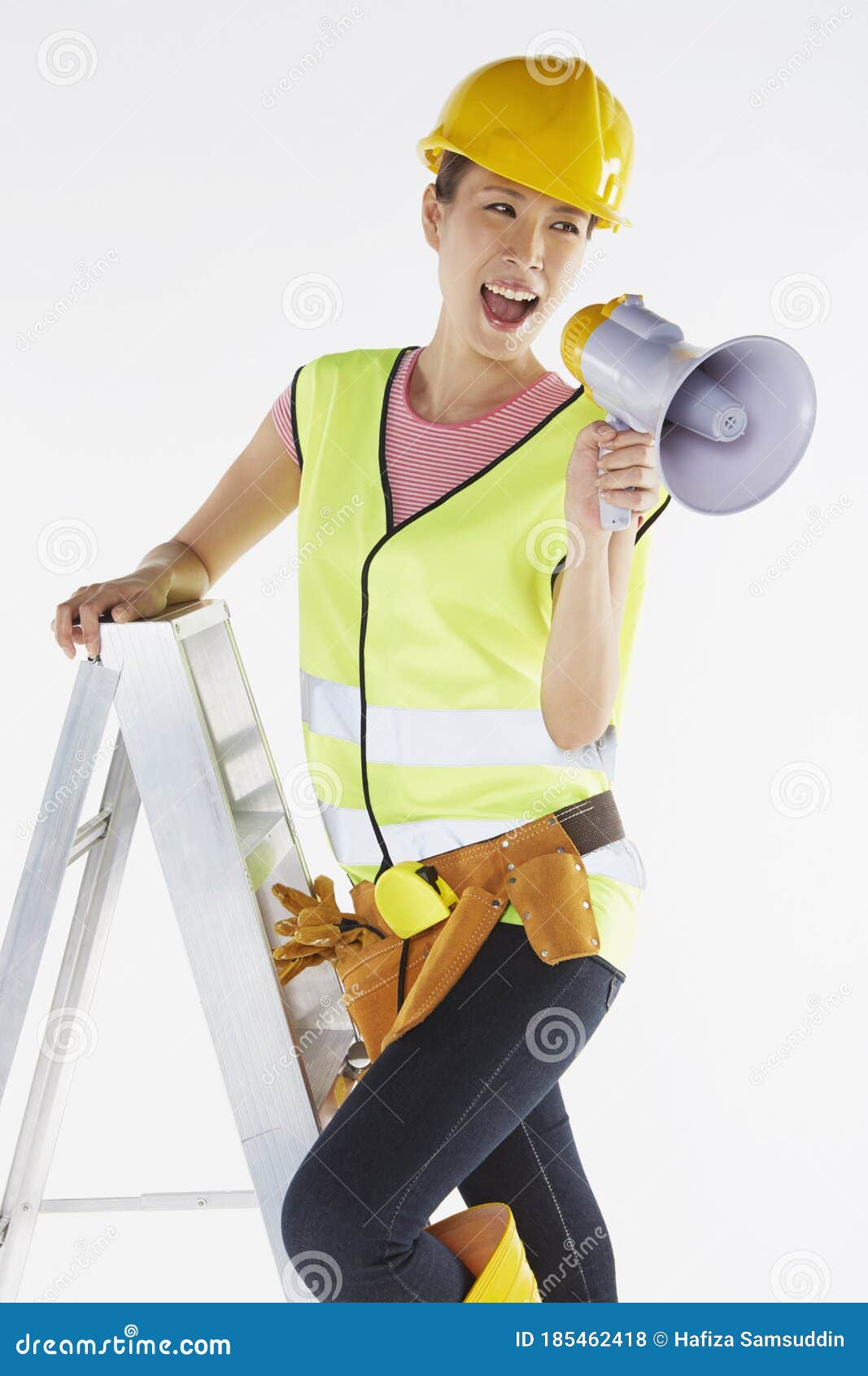 Construction Worker Shouting into Megaphone Stock Photo - Image of ...