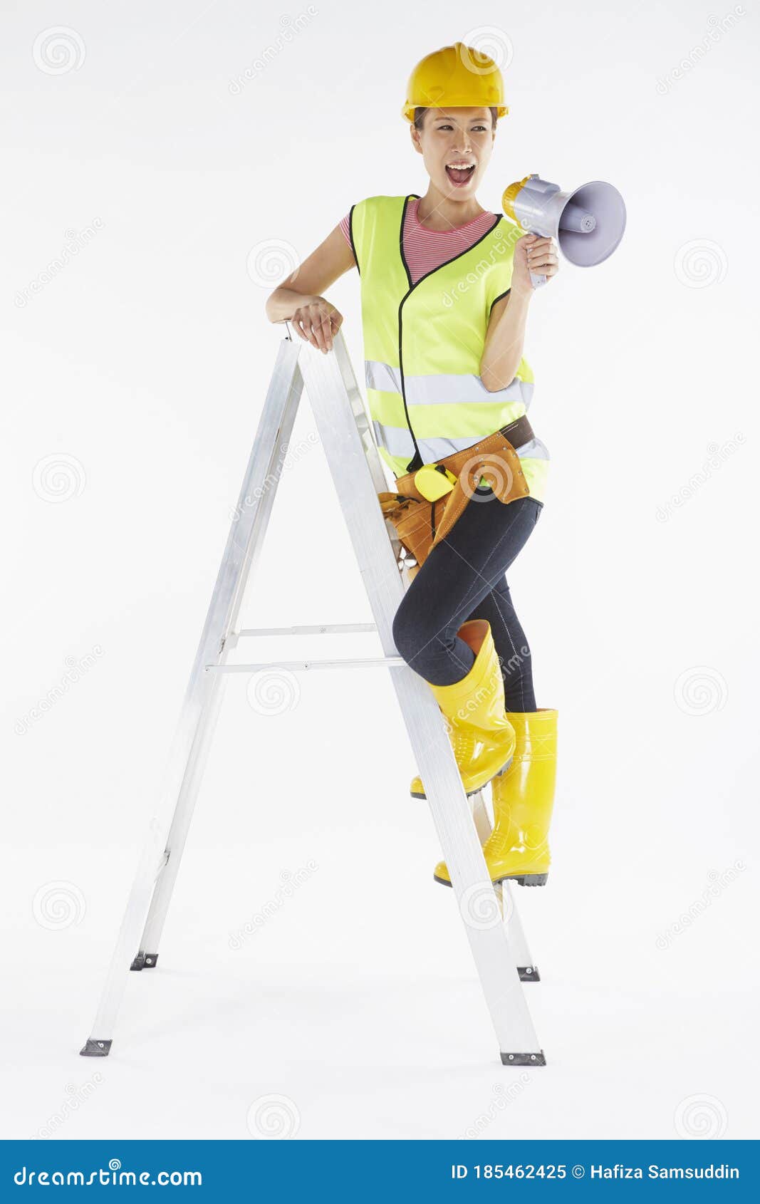 Construction Worker Shouting into Megaphone Stock Image - Image of ...
