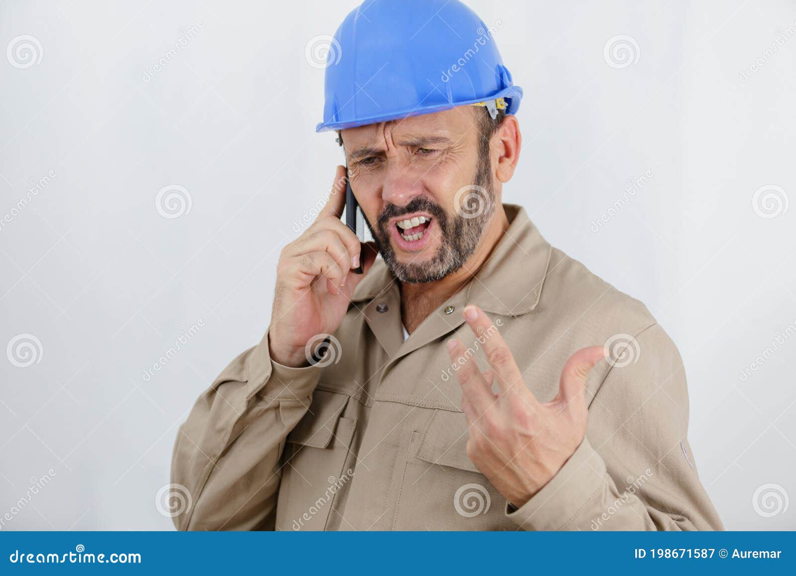 Construction Worker Shouting on Phone Stock Image - Image of aggressive ...