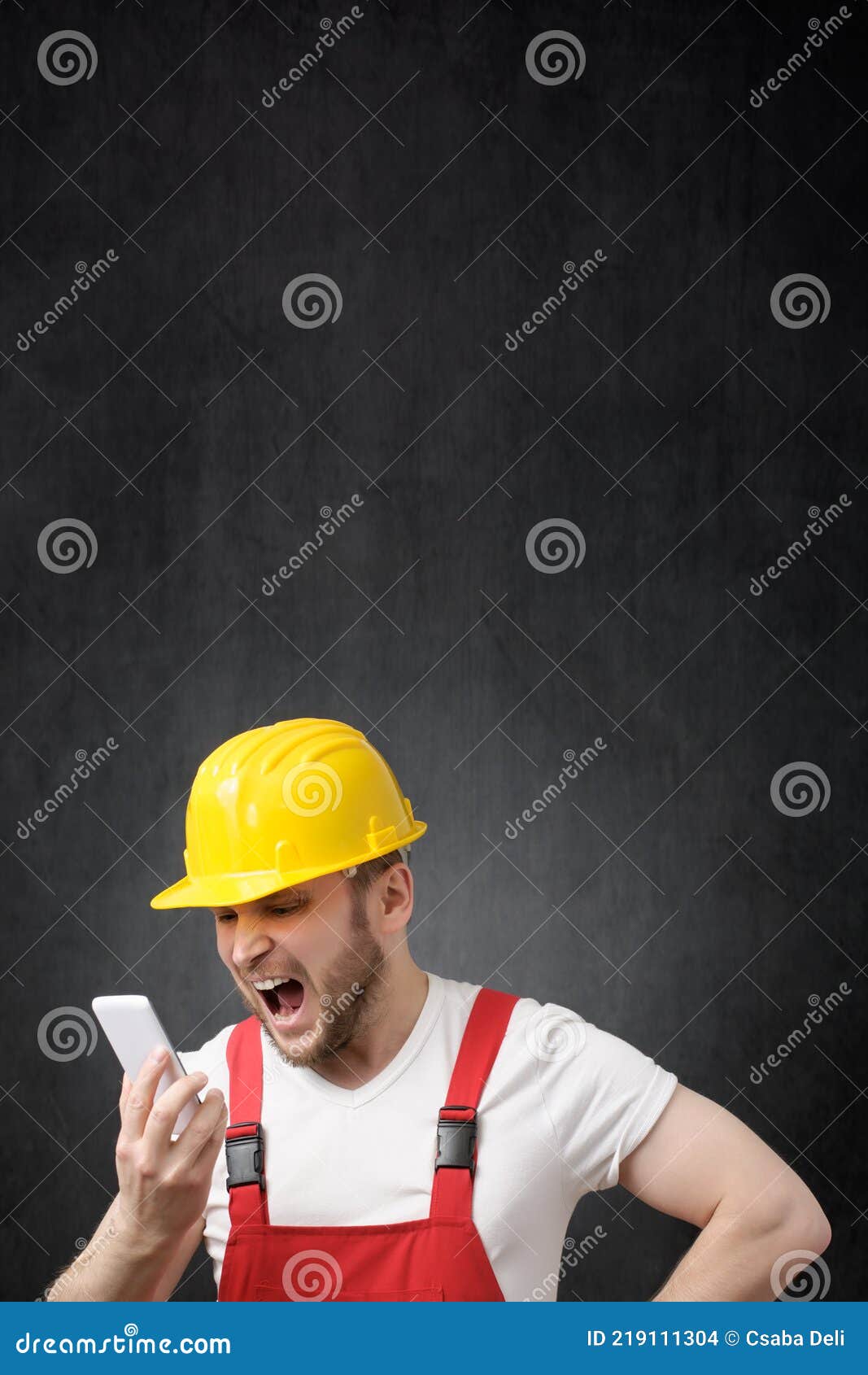 A Construction Worker Shouting on the Phone Stock Photo - Image of ...